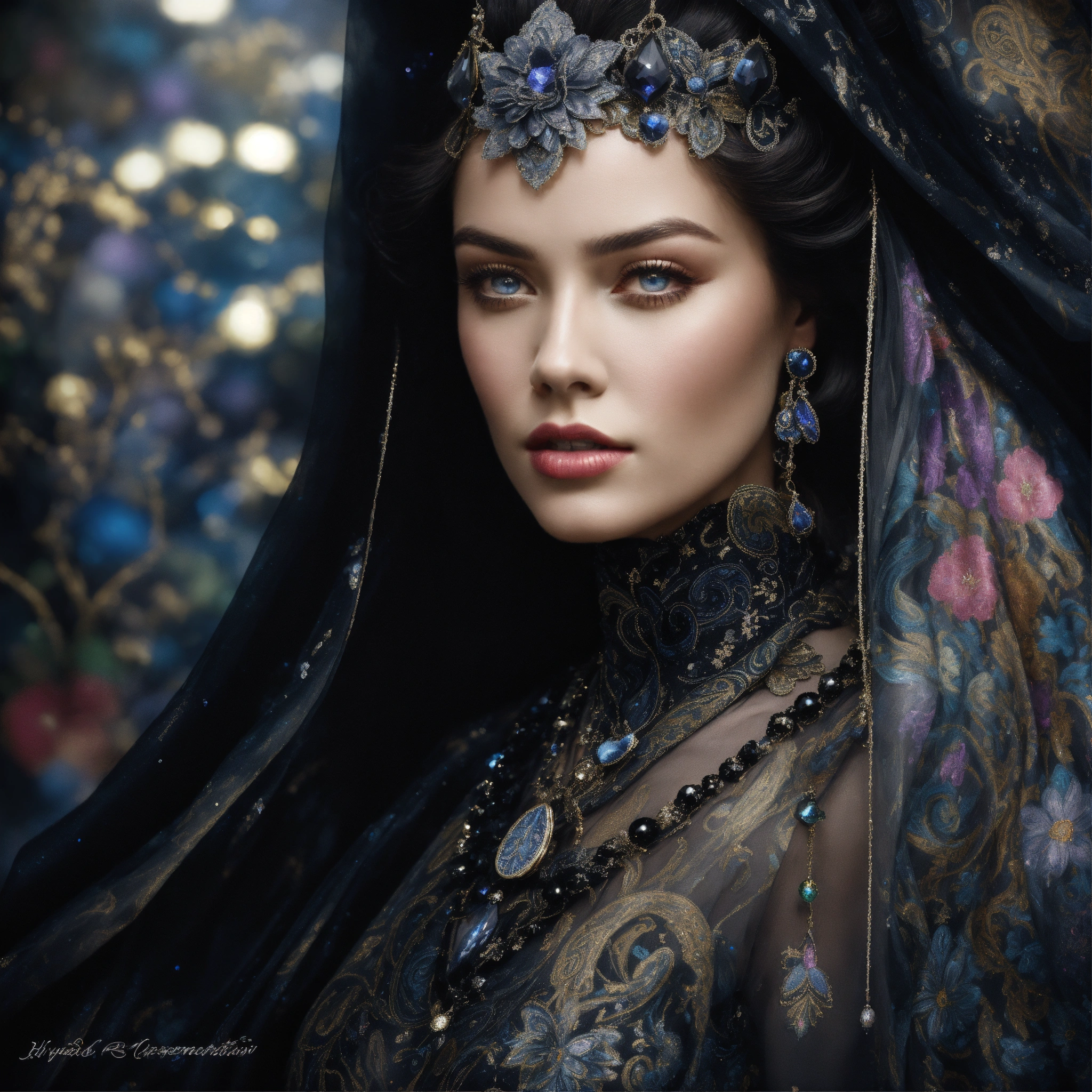 Lexica - Fantastic woman, beloved of Hades in translucent black fabrics ...