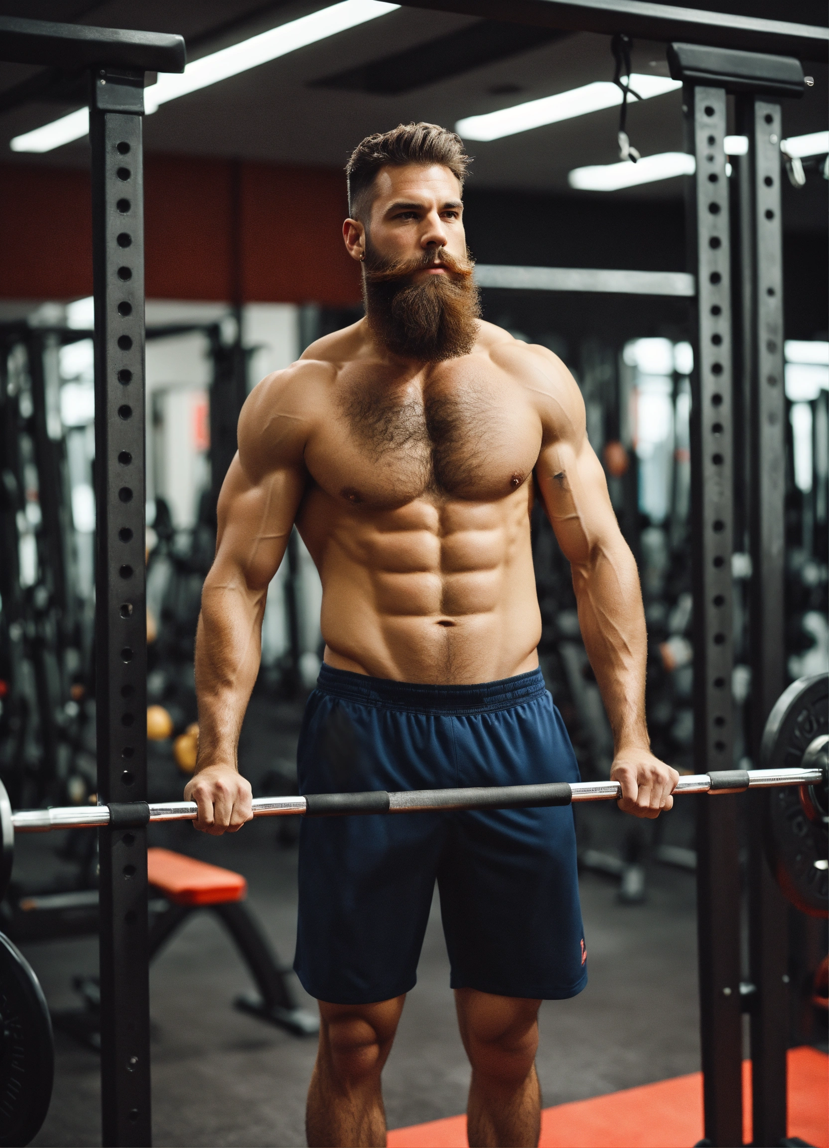 Lexica - Tall Man with a perfectly groomed beard, at the gym, doing ...