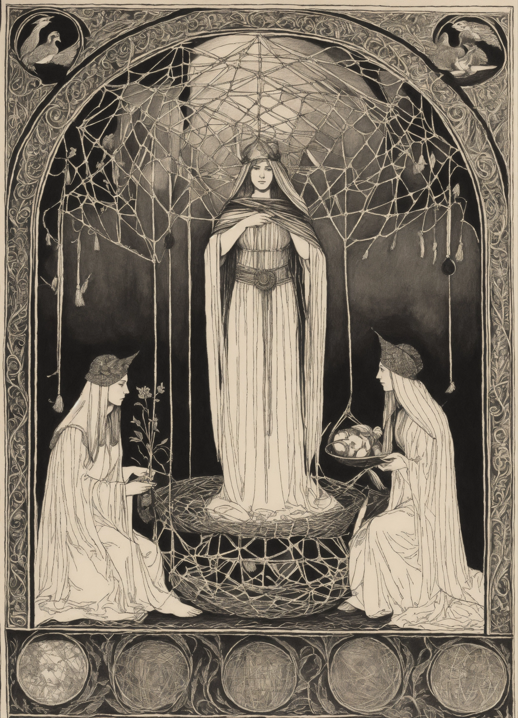 Lexica - The norns weaving the web of destiny drawing