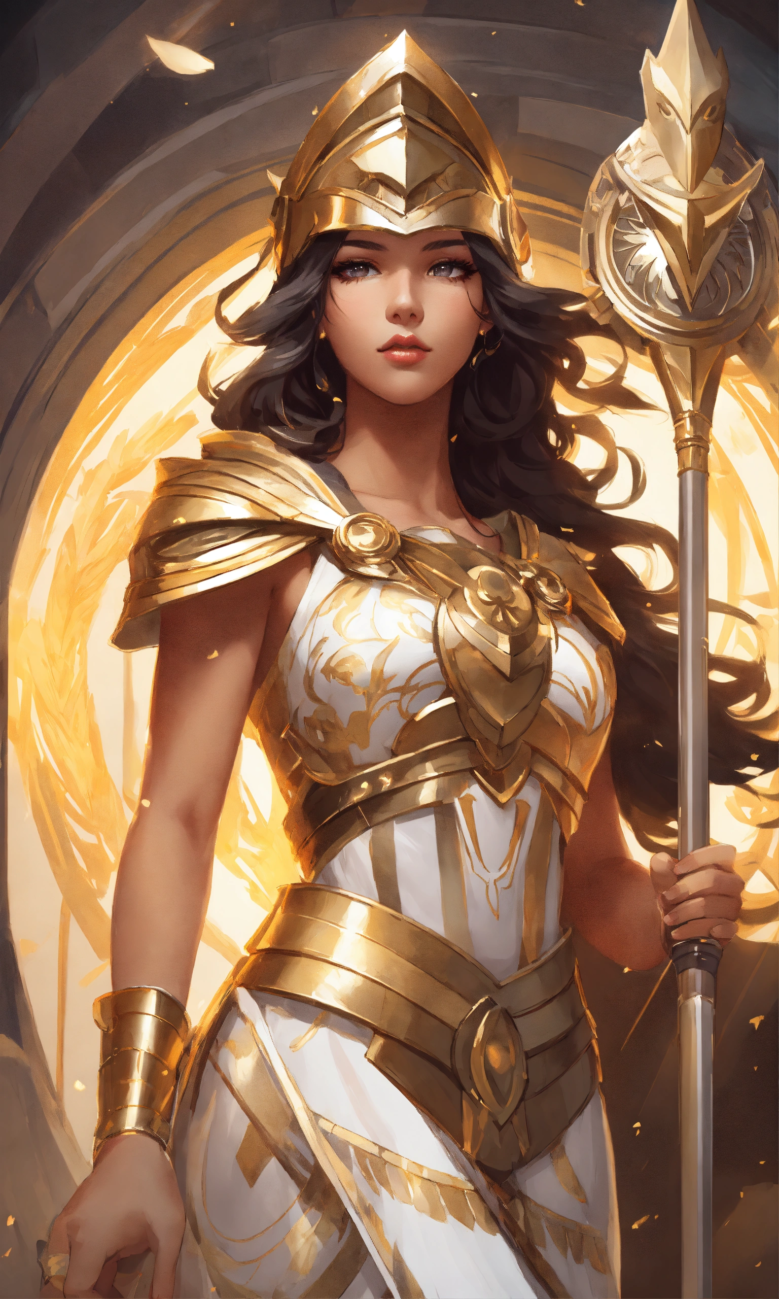 Lexica - Portrait of goddess athena in a white and gold dress, stunning ...