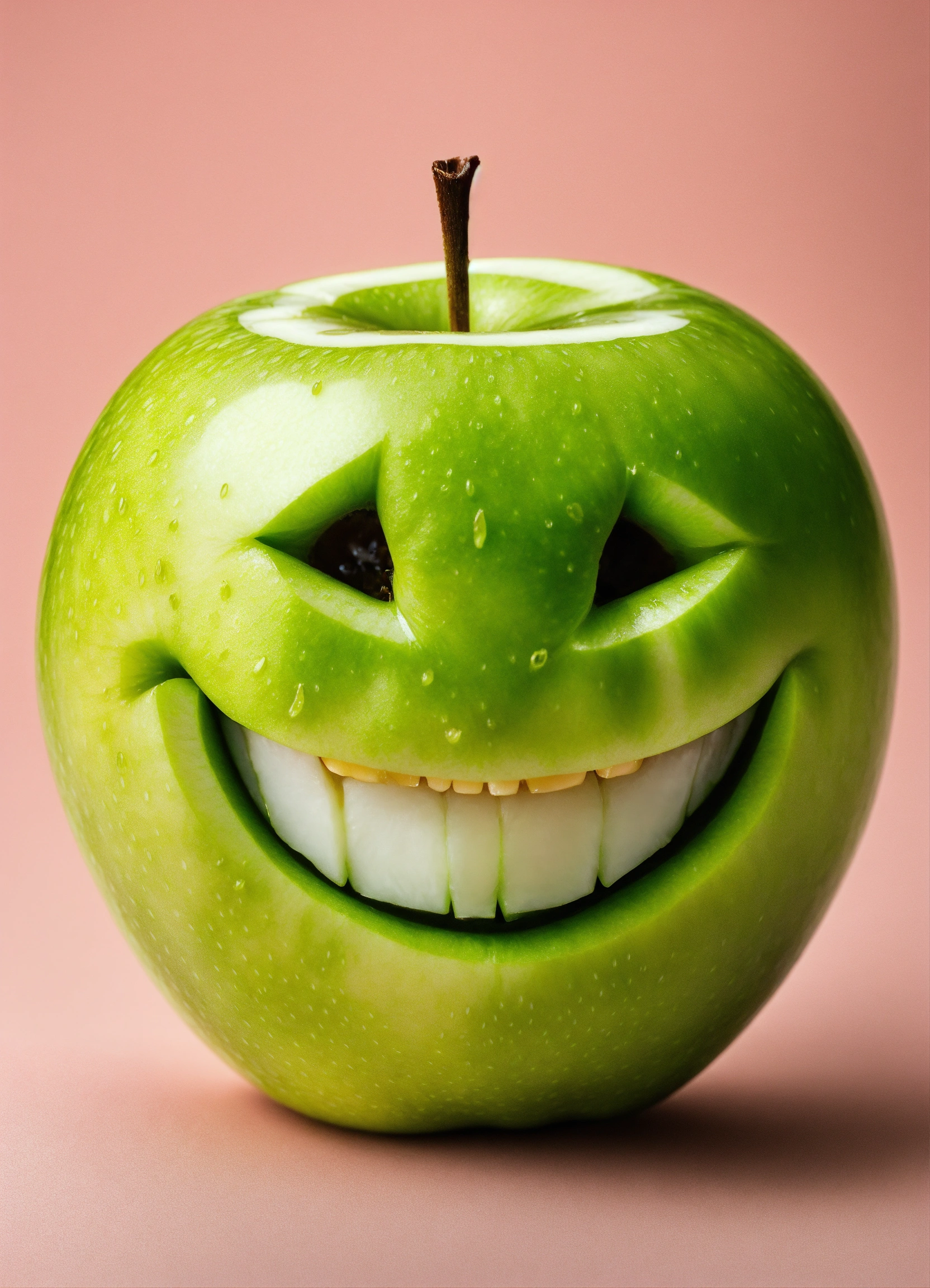 Lexica - A green apple with a hyper realistic face smiling