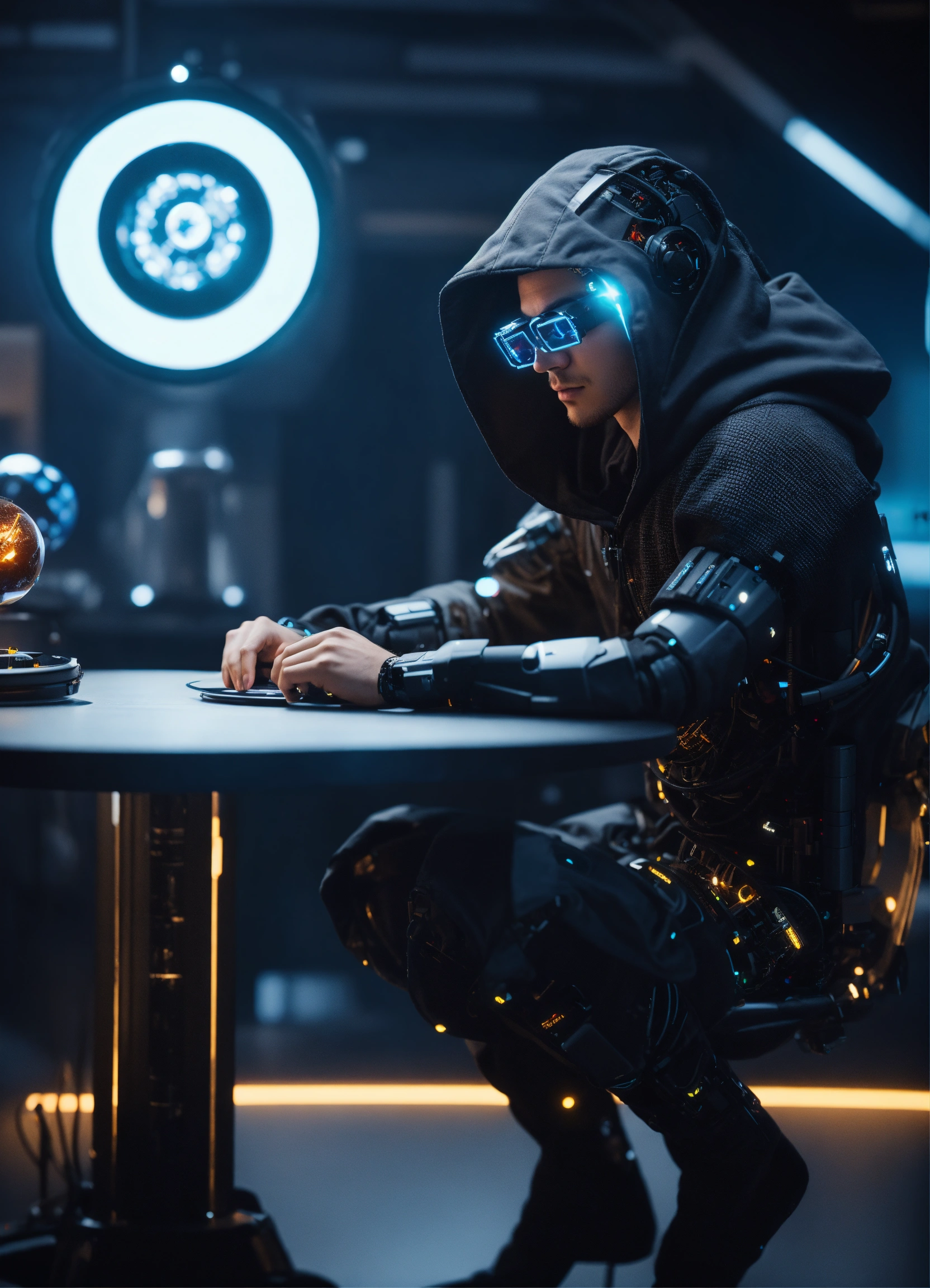 Lexica - Nerdy 25 year old male cyborg hacker wearing futuristic ...