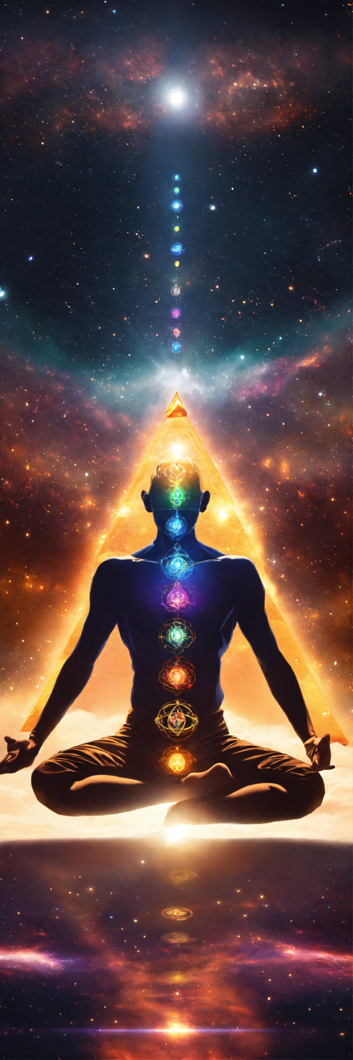 Lexica - Human entity meditating in space showing his chakras, clear ...