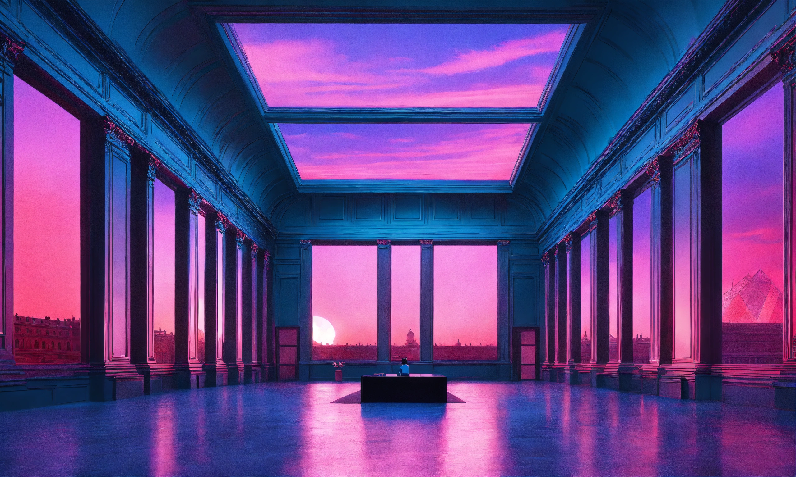 Lexica - Large room at the louvre with massive framed painting on the ...