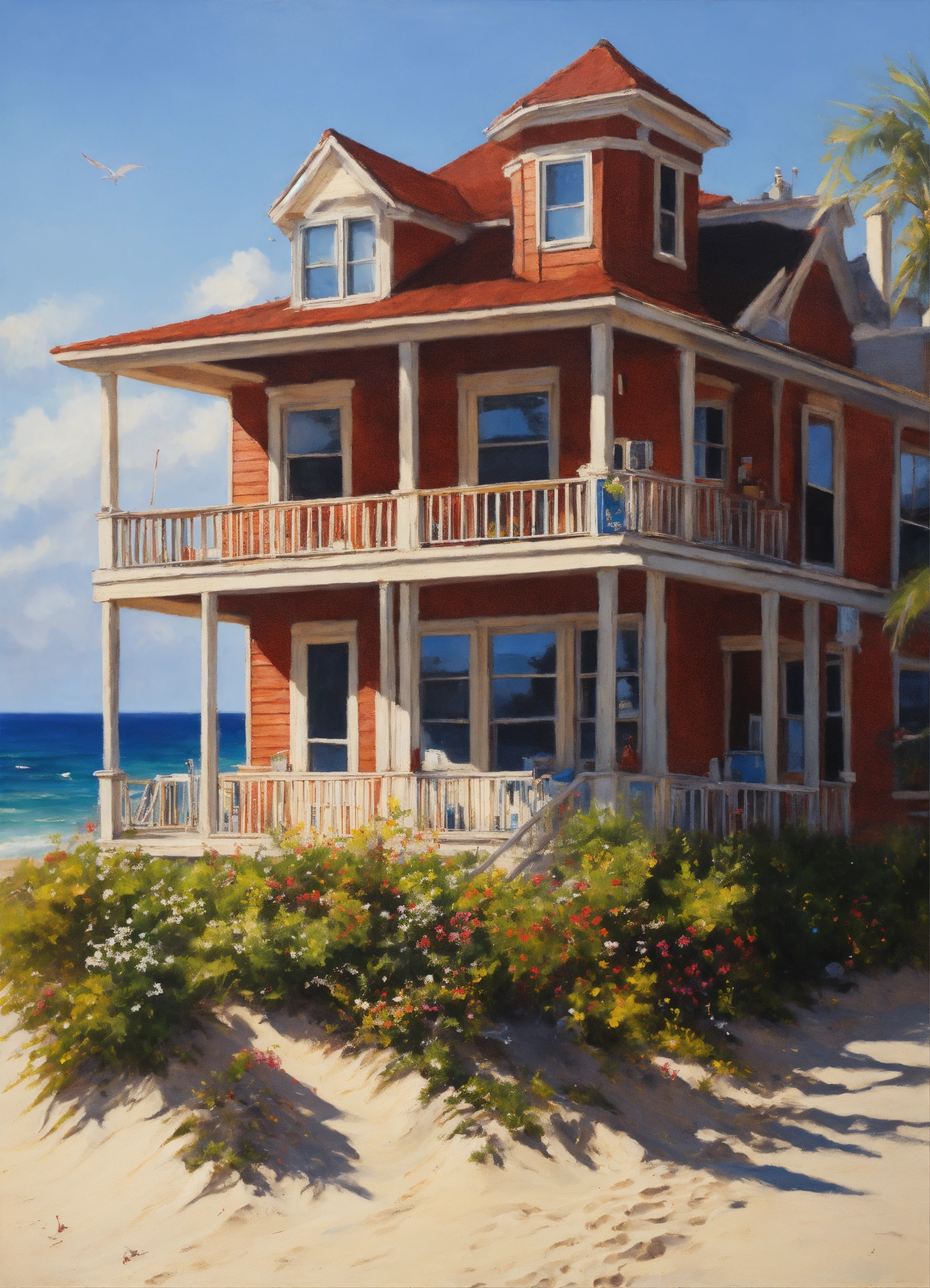 Lexica - Beach house, realistic, sunny day, Wayne Tebo