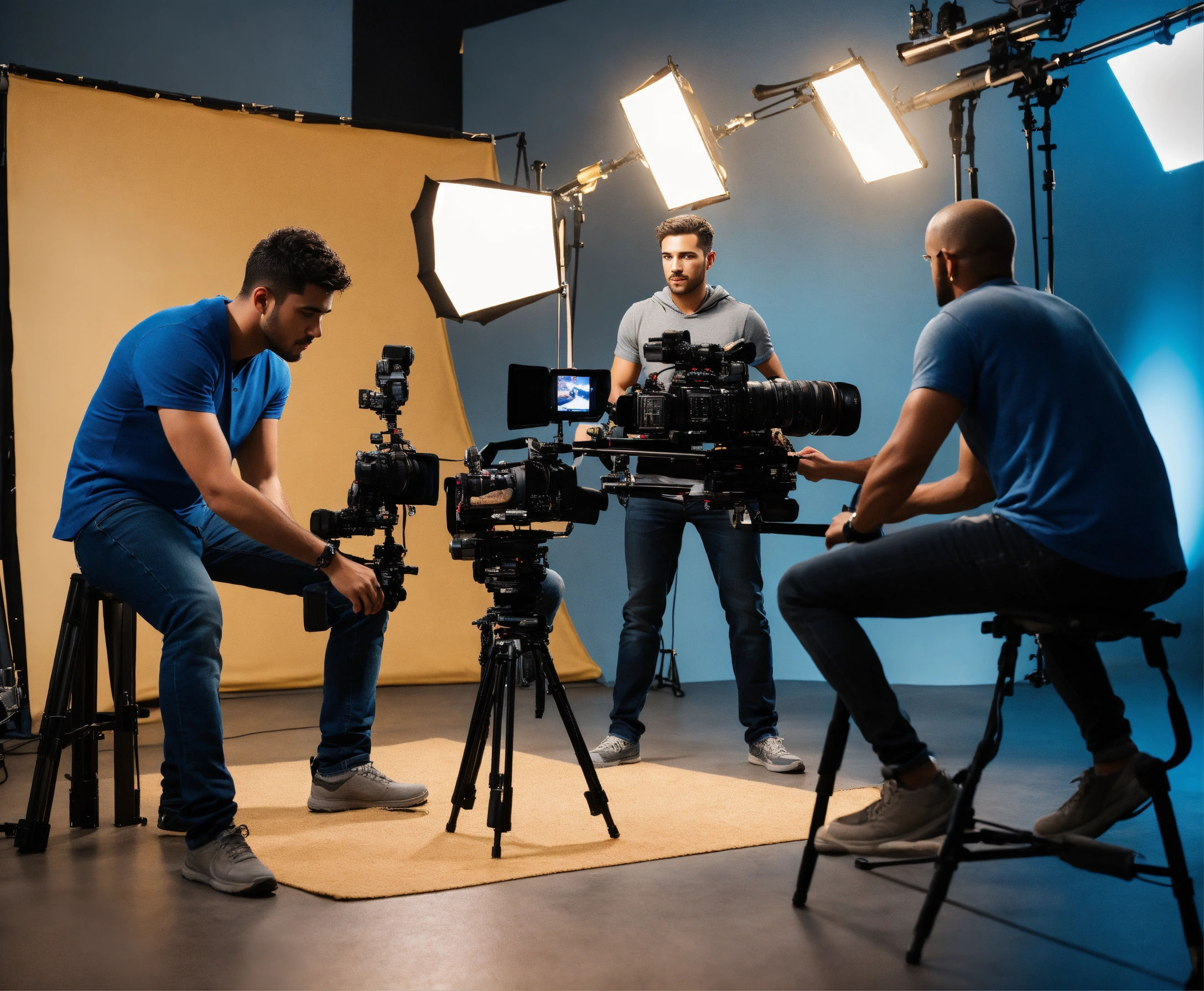 Lexica - The film set. Film studio. One cameraman is sitting behind the ...