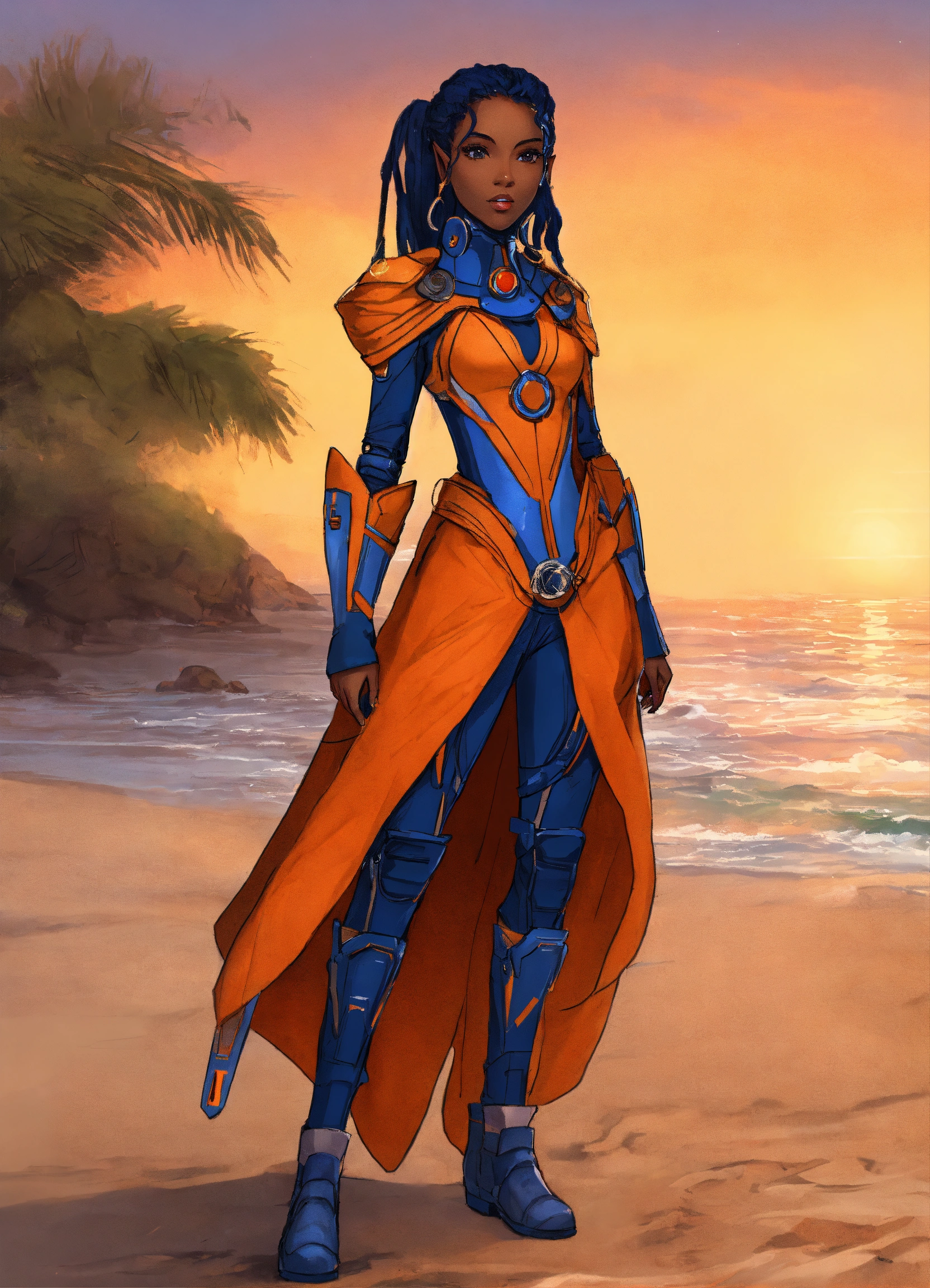 Lexica - Drawing of an elf, royalty, sci fi, cybernetic, orange and ...