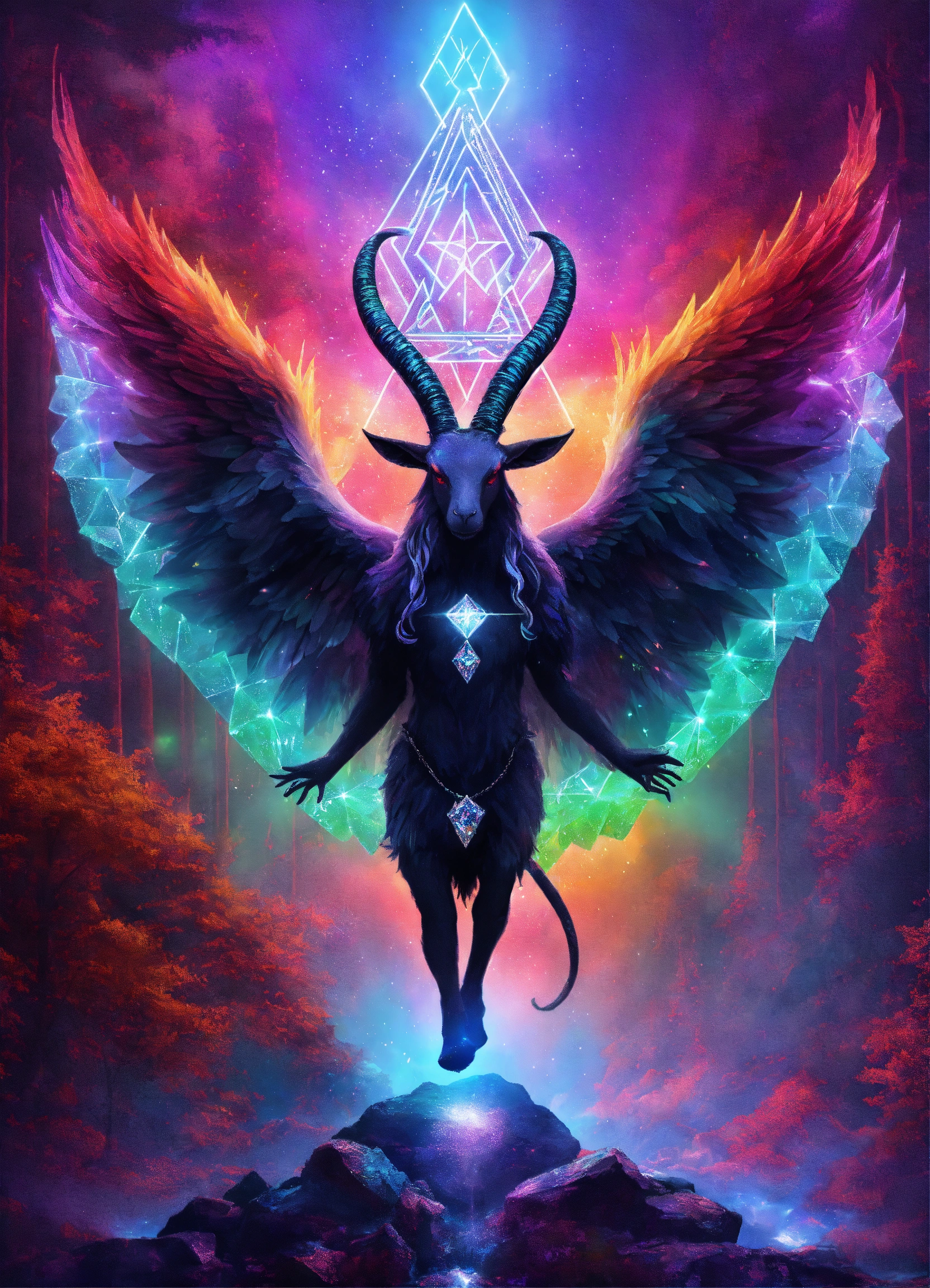 Lexica - Baphomet flying made of diamonds and glitter black rainbow ...
