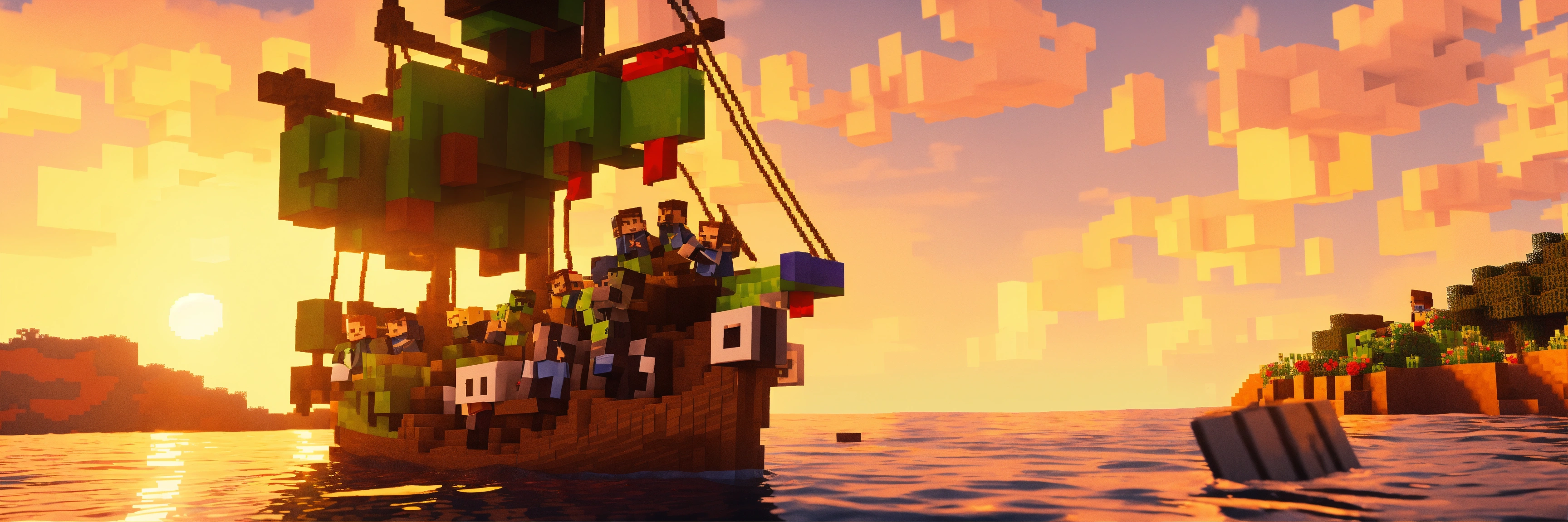 Lexica - A minecraft boat with minecraft players fighting each other