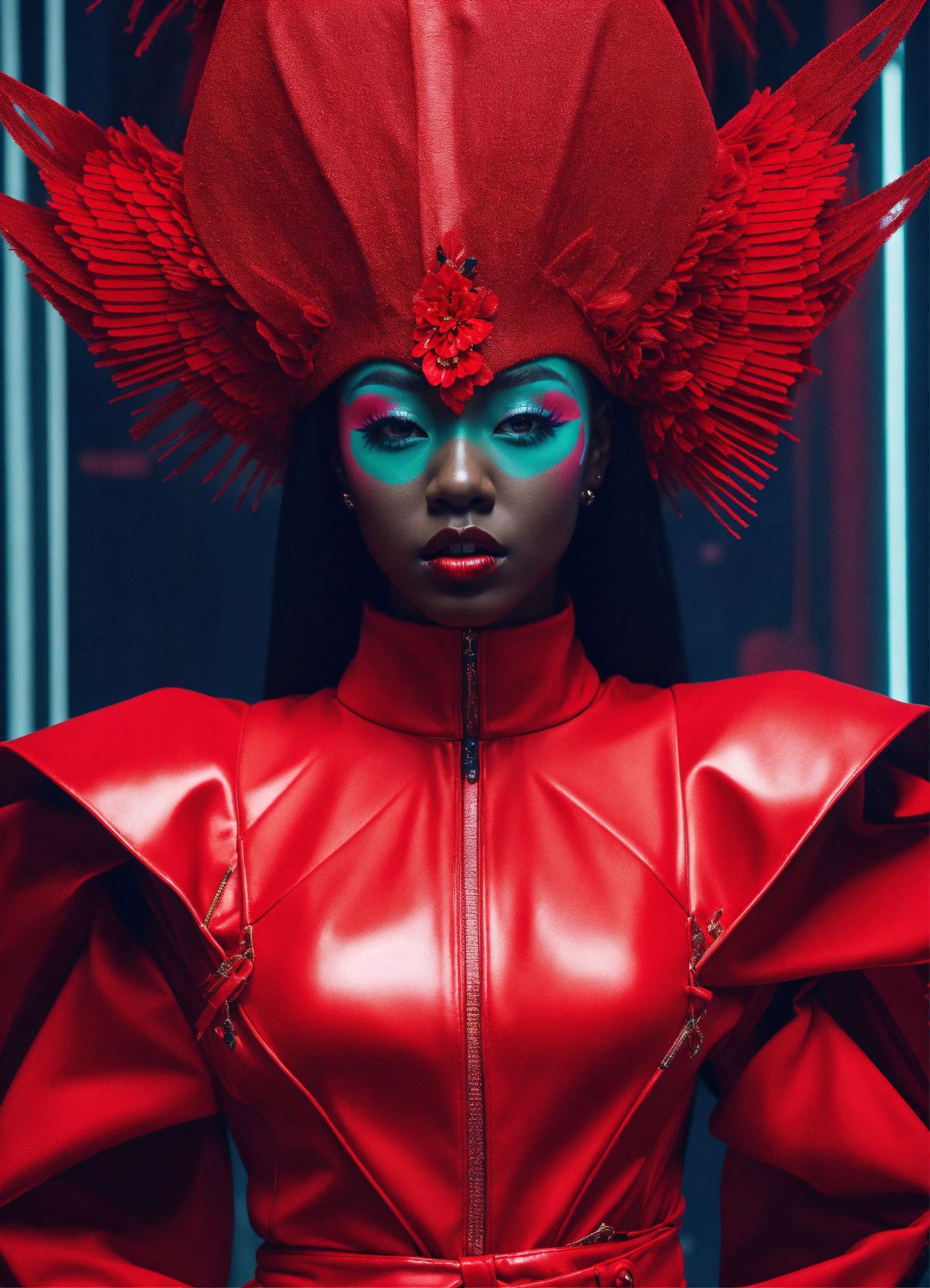 Lexica - A dark skin black female Kpop idol in a all red sleek ...