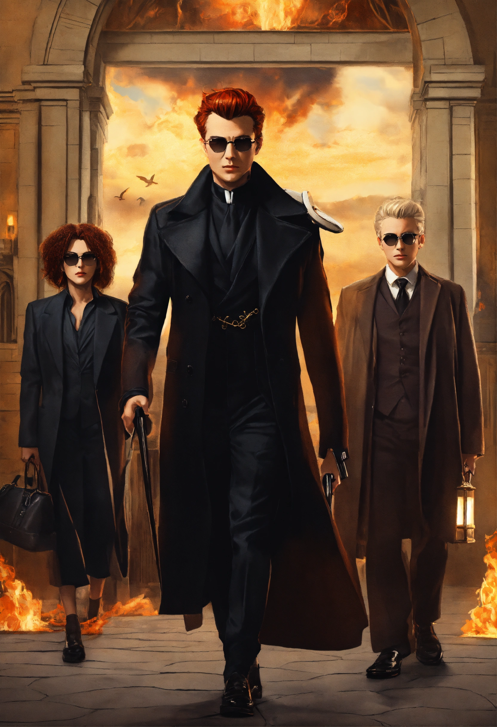 Lexica - Good omens as woman, female Crowley wearing black clothes suit