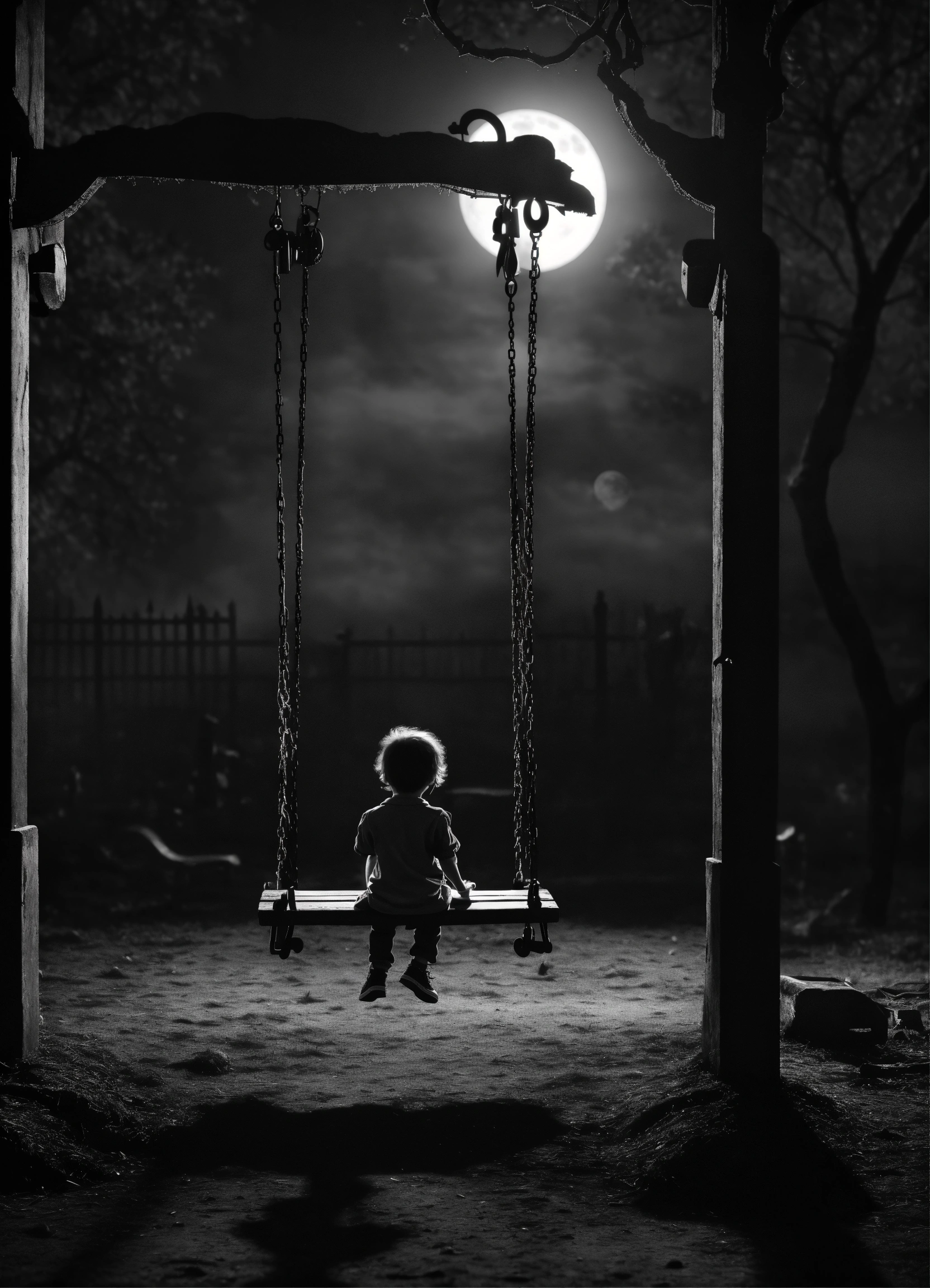 Lexica - Photorealistic, black and white, deep night, dark playground ...