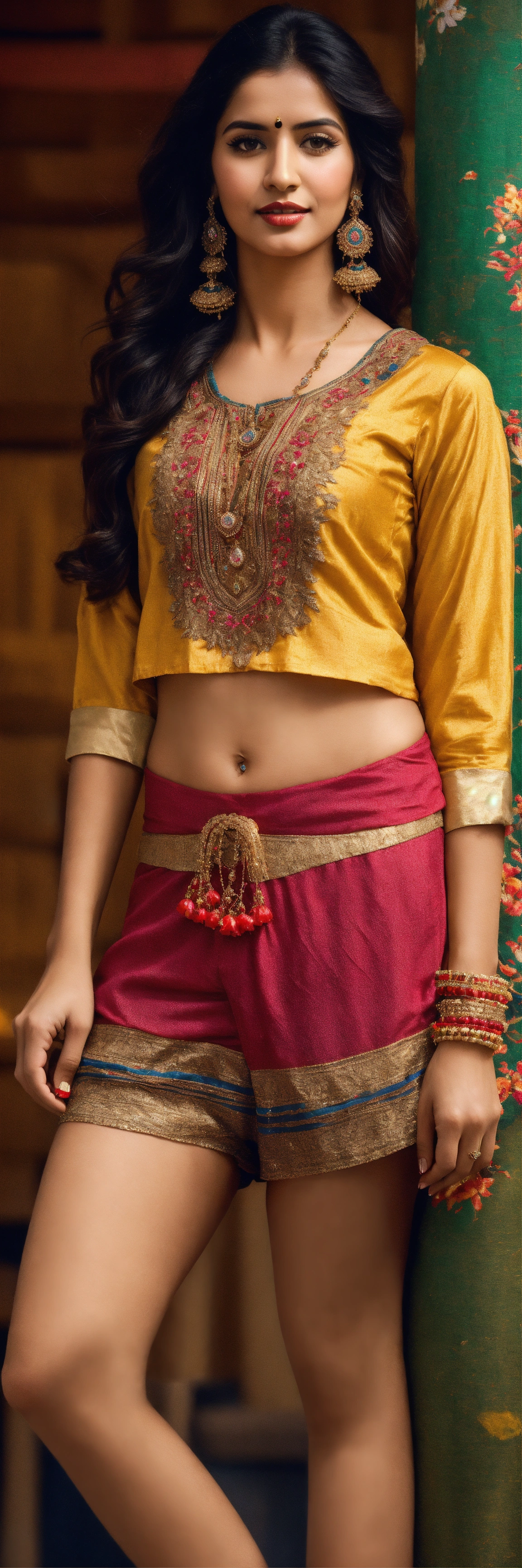 Lexica - Fully body, beautiful young woman in early 30 , folk dance, stomach showing, long legs ...