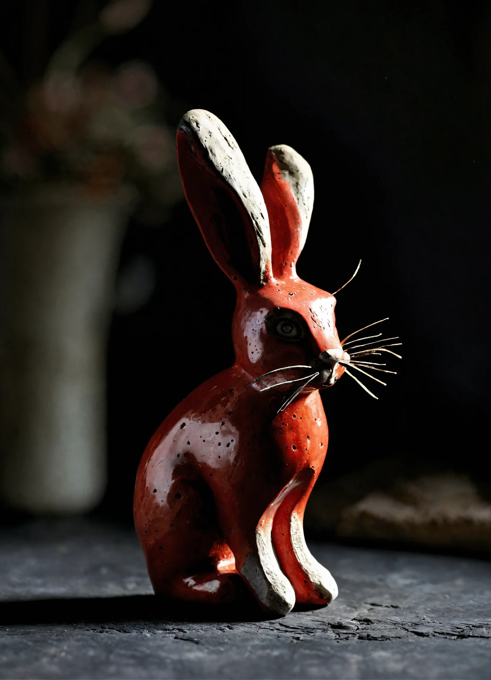Lexica - Small red rabbit ceramic sculpture, still life photo, on a ...