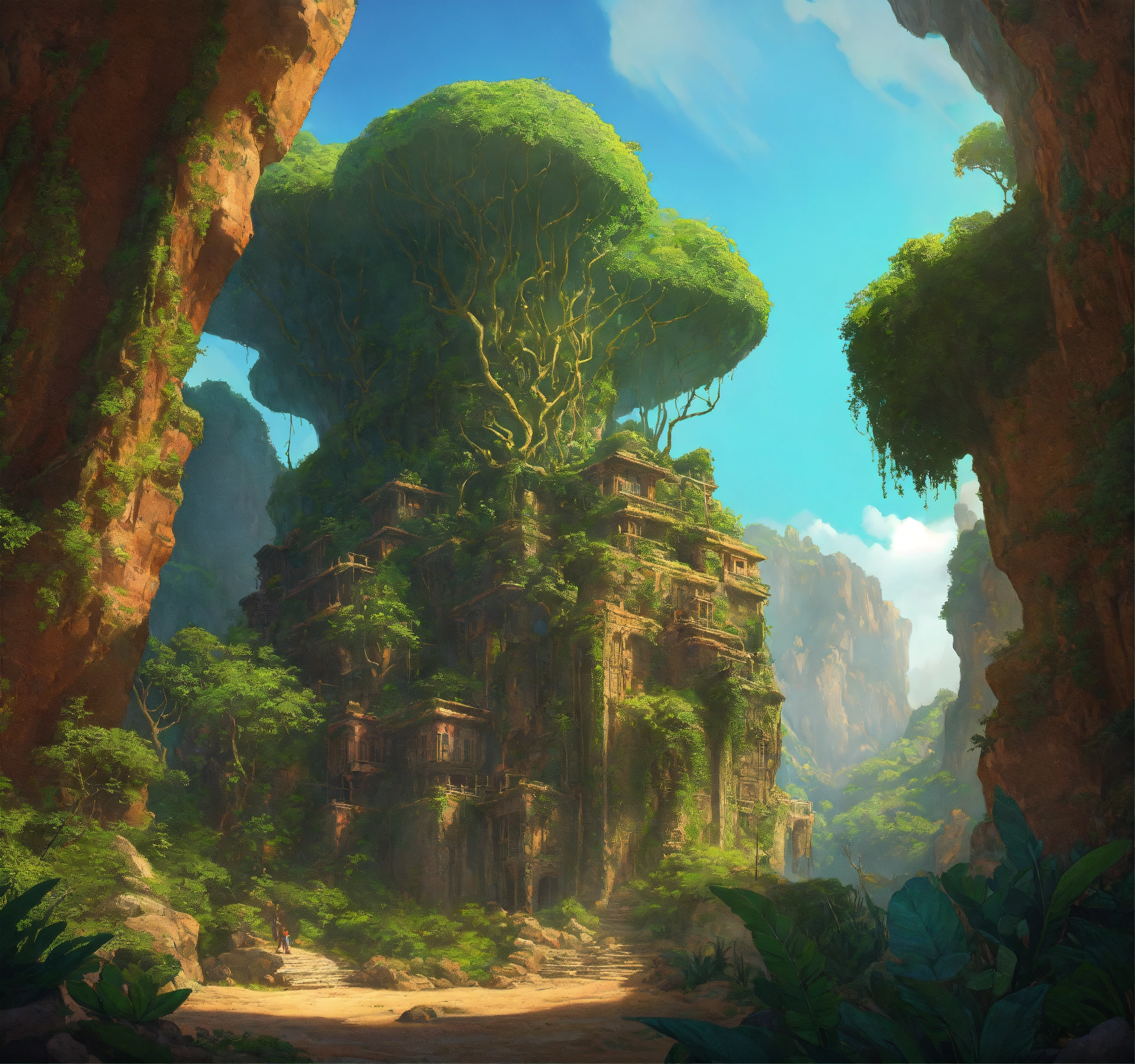Lexica - Jungle cliffs, mystical, glowing gems, weird jungle trees and ...