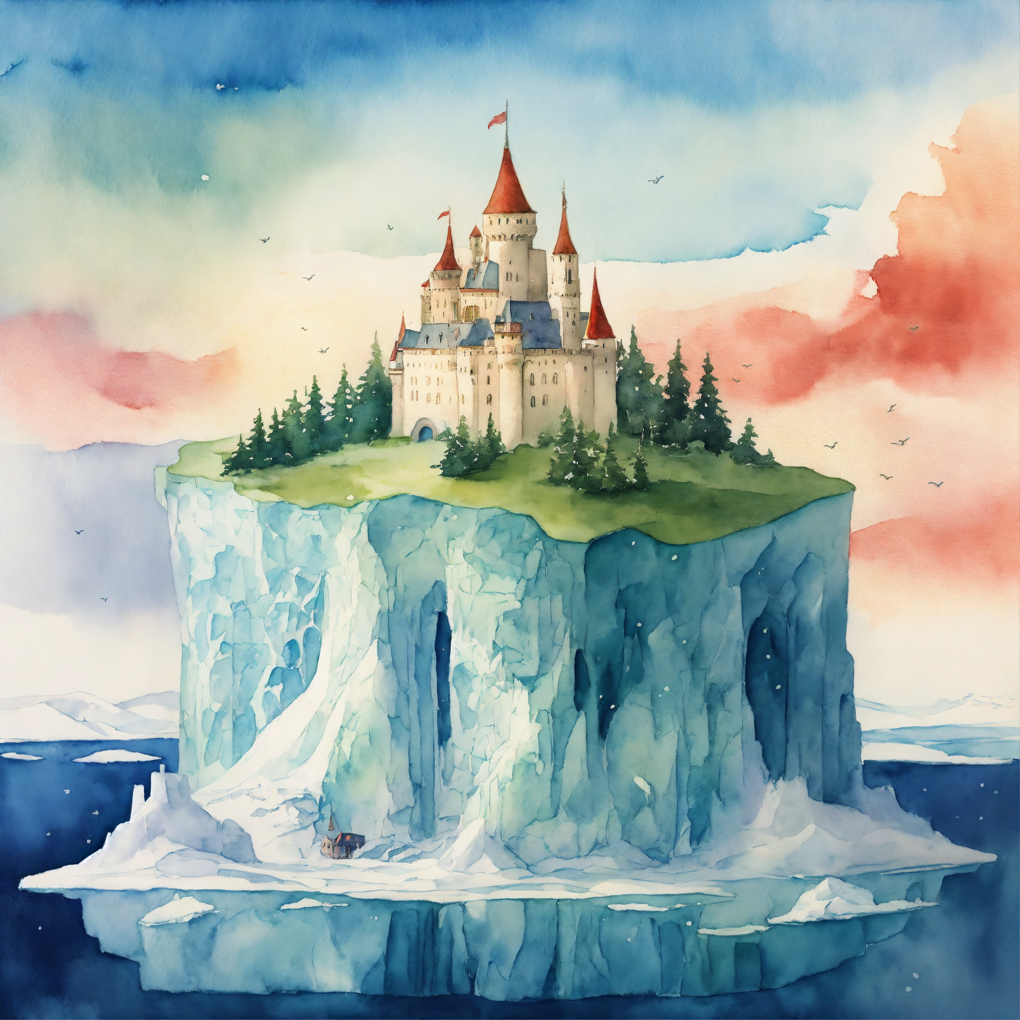 Lexica - A detailed illustration of a castle on an floating iceberg 360 ...