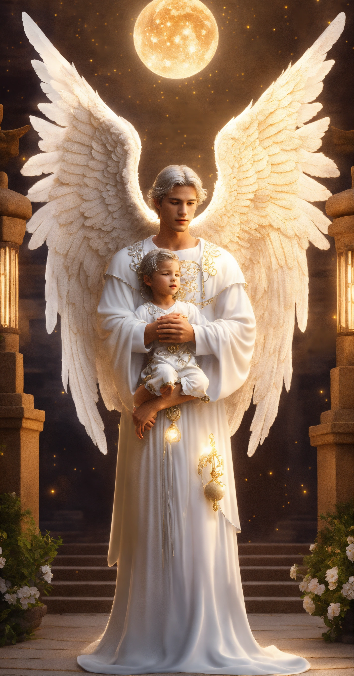 Lexica - 2 male guardian angels with detailed and luminous white angel ...