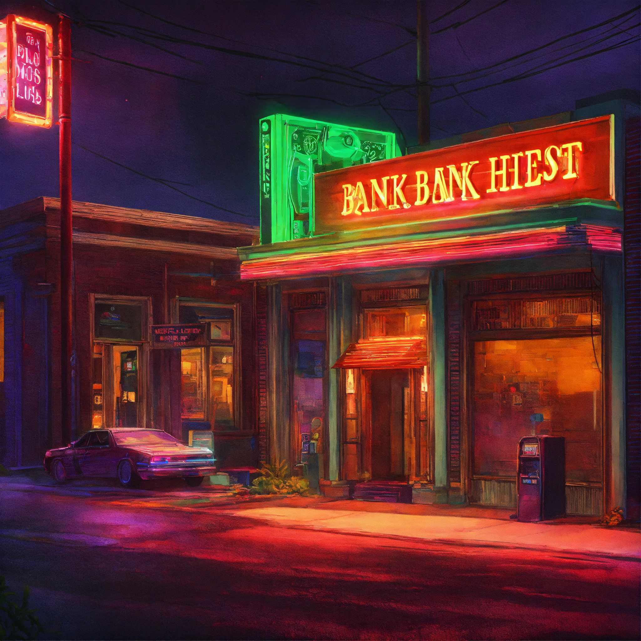 Lexica - Neon-lit town bank heist