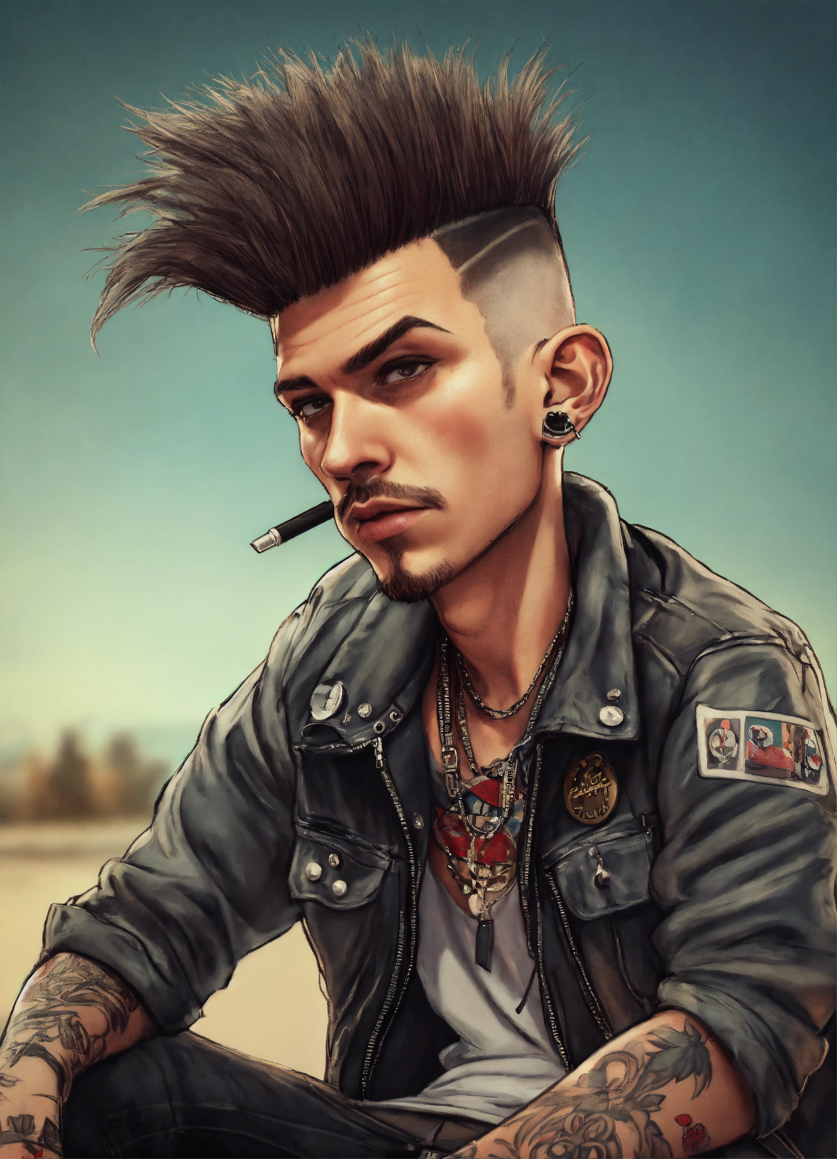 Lexica - Cool male punk rocker, a funny caricatured, soft thin pencil ...
