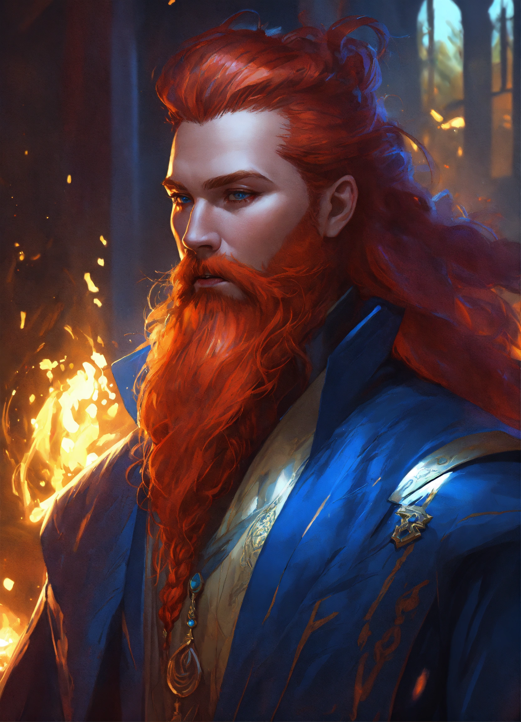 Lexica - Evil wizard, long red beard, thin body, long hair with braids ...