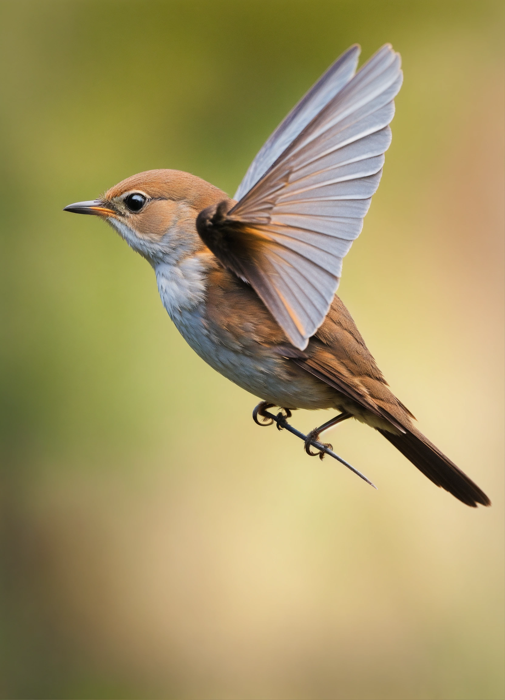 Lexica - A nightingale in flight with spread wings, shown from the side ...