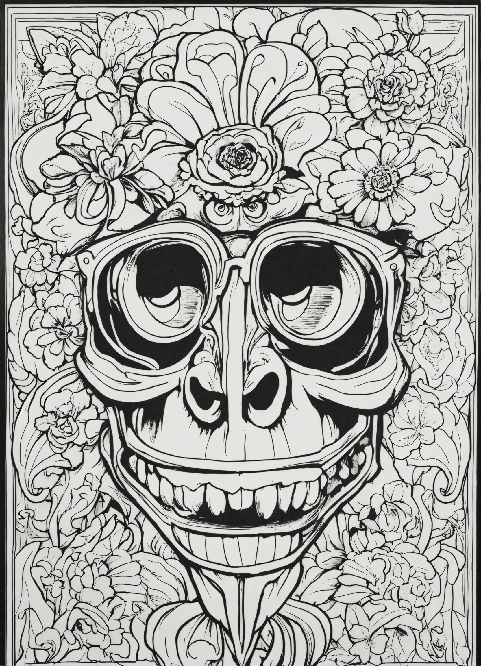 Lexica - Faces and flowers, Ed Roth, black and white, coloring book ...