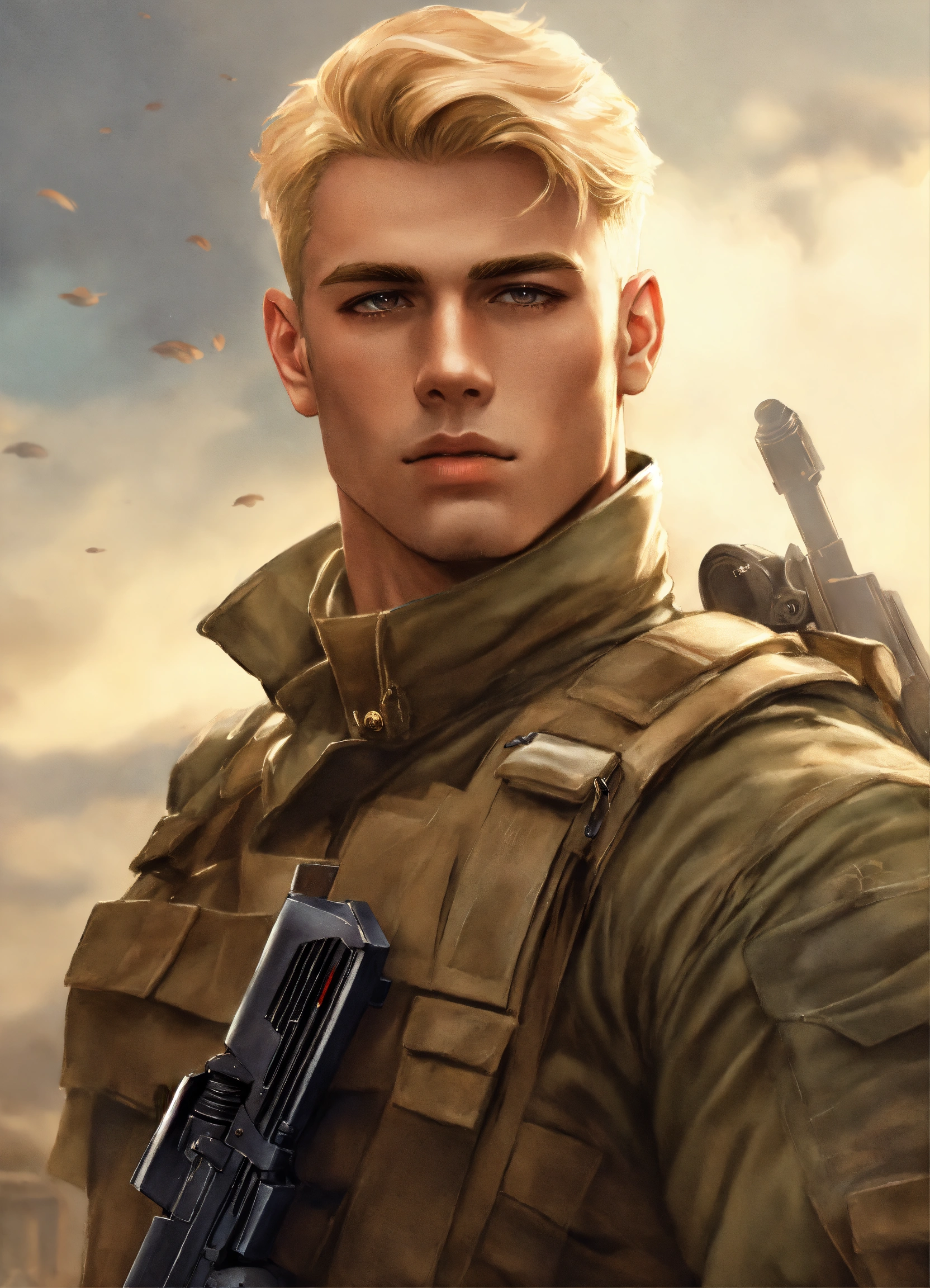Lexica - Handsome male soldier with blonde hair, clean shaven, fantasy art,