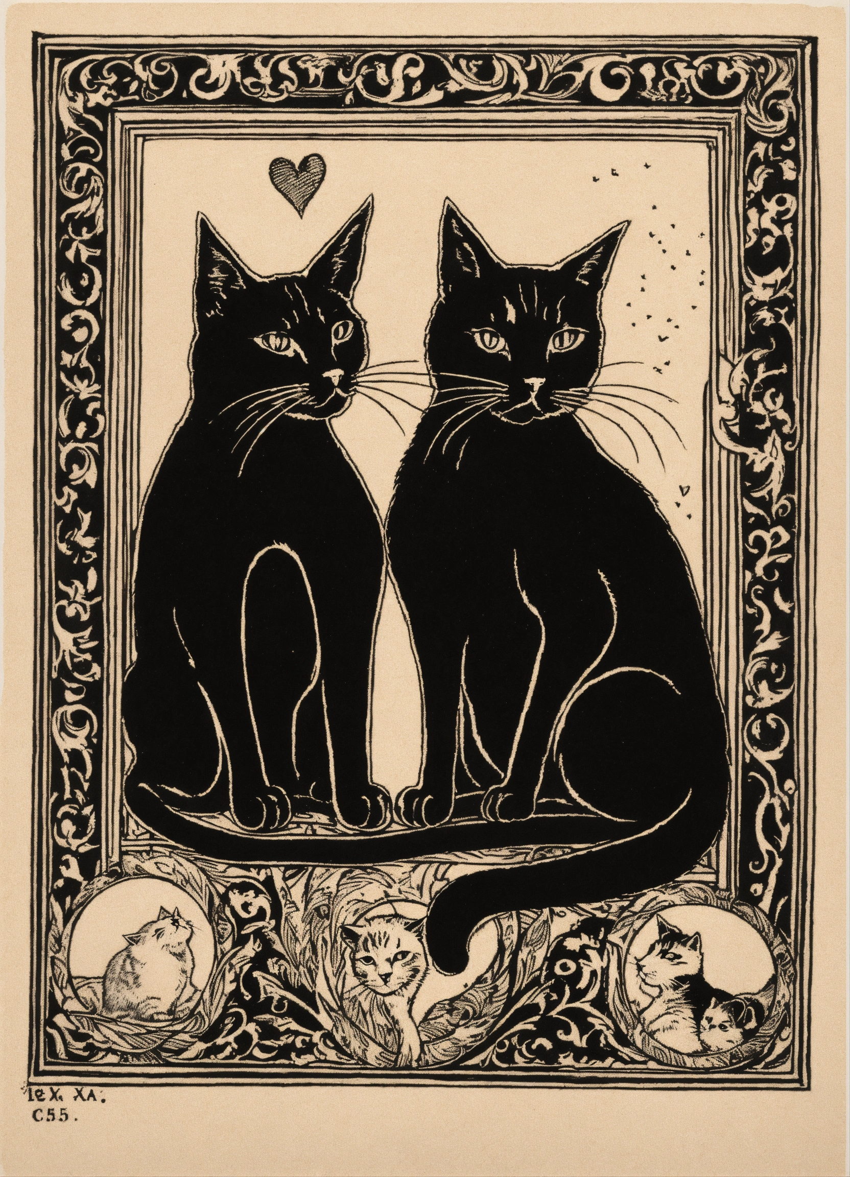 Lexica - Ex libris ink of 2 cats in love with flammes around them ...