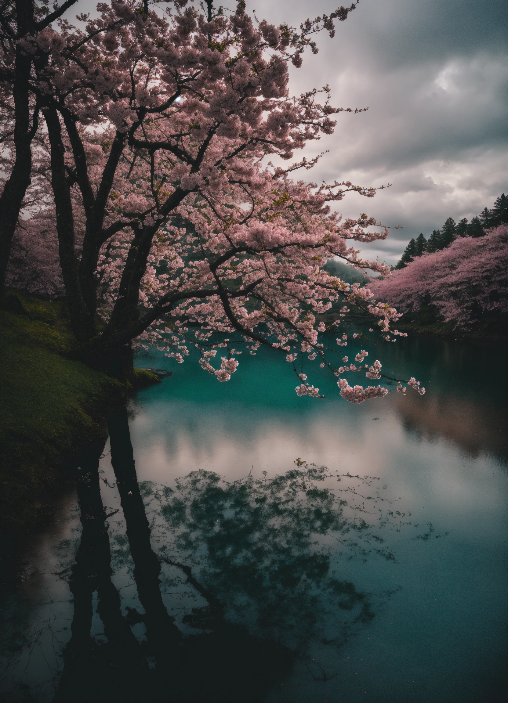 Lexica - Minimal, cinematic, a blooming cherry blossom tree, forest ...