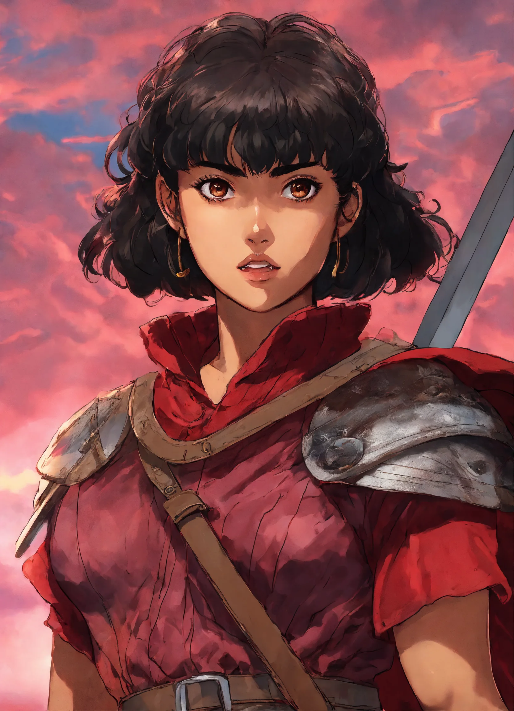 Lexica - Full body Cartoon art of Casca from Berserk, brown skin, short ...