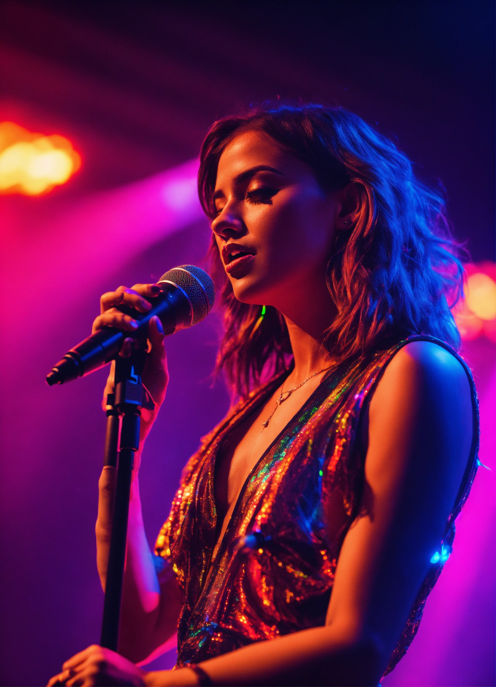 Lexica - Cinematic photography, modern, female singer on stage ...