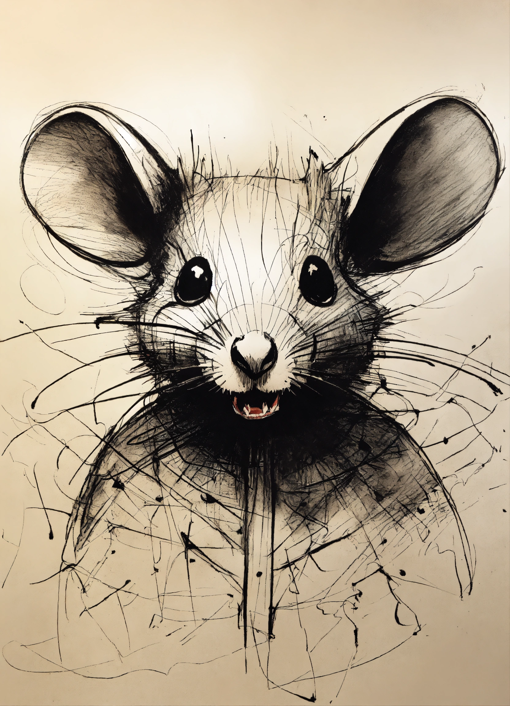 Lexica - Rough Sketch of an evil mouse, pen sketch, chaotic, minimalist