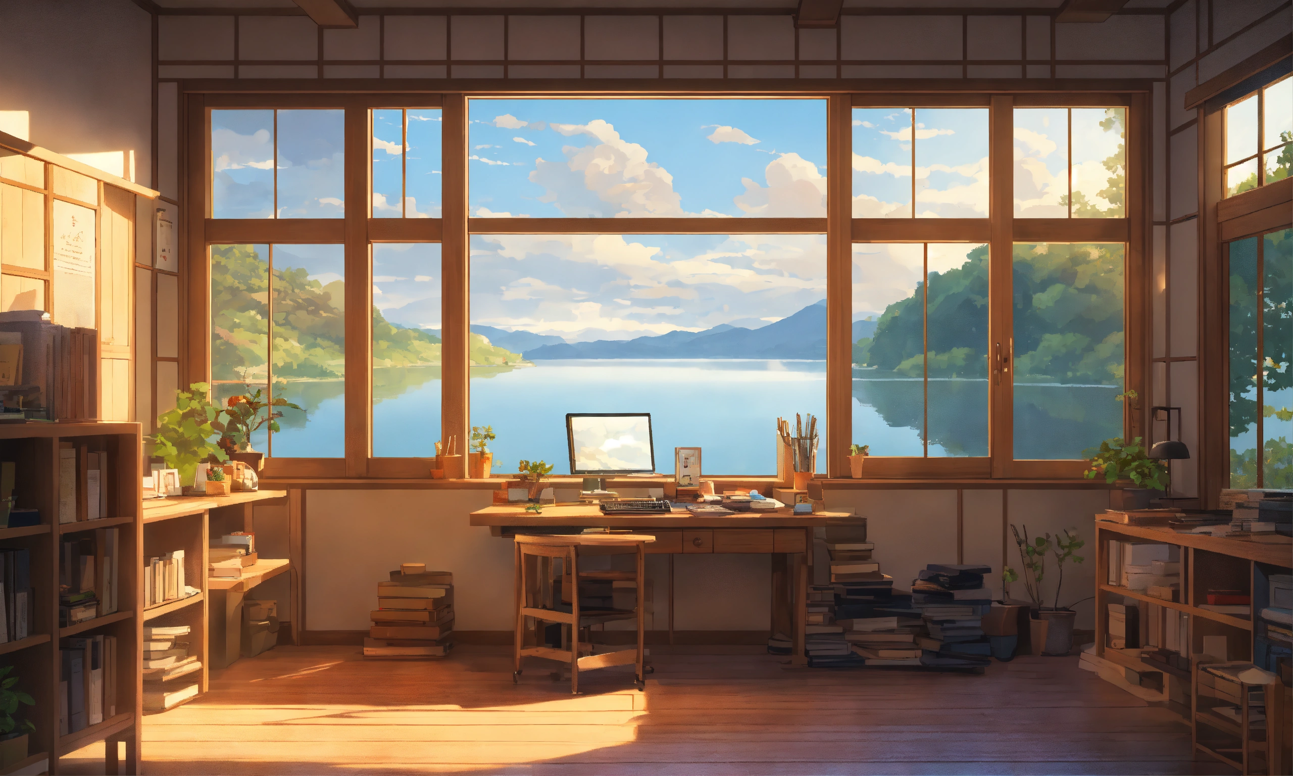 Lexica - Minimalistic study room in lake side house, wooden acrylic ...