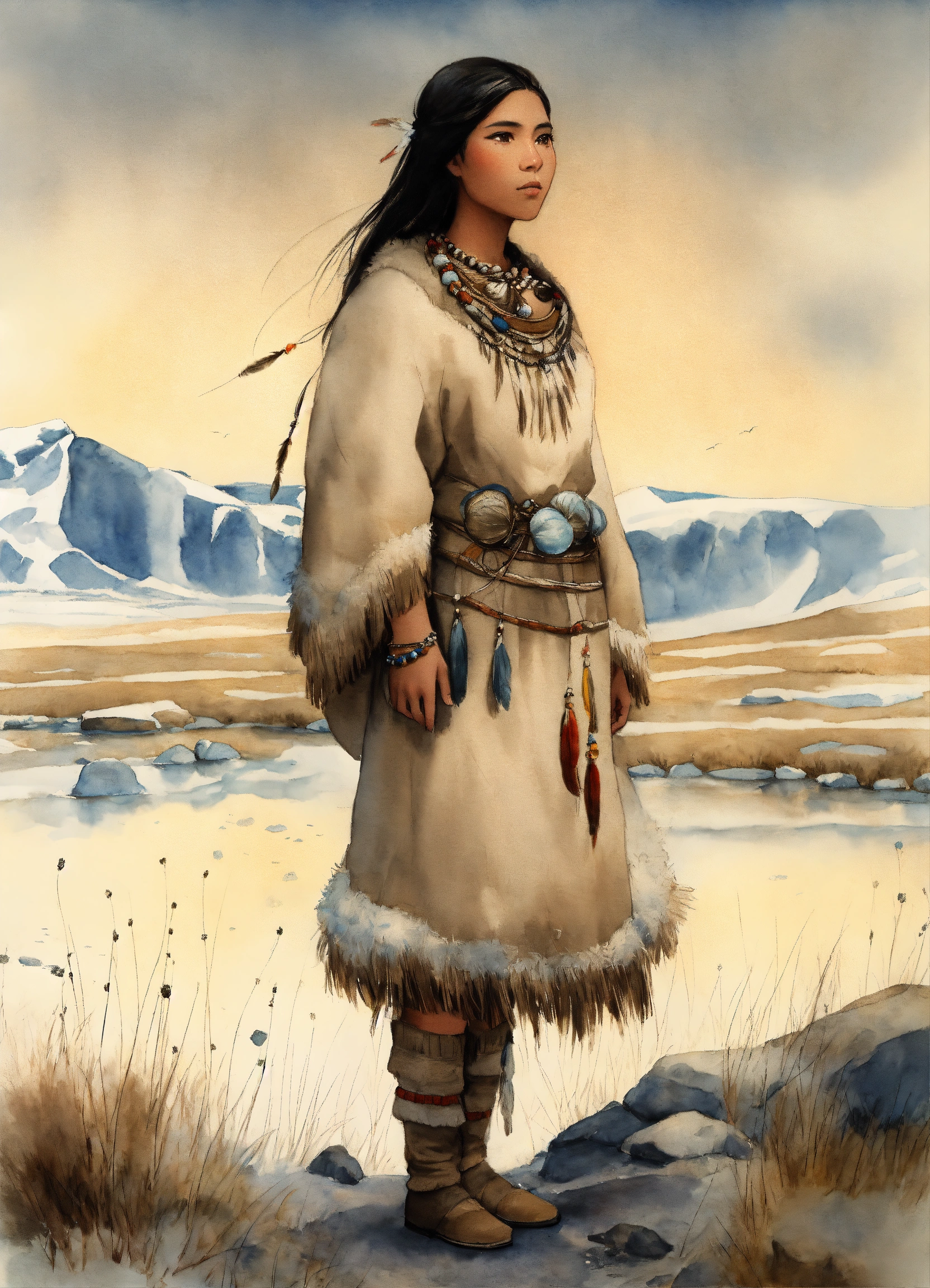 Lexica - Full body Illustration of an inuit woman, young, 18 years old ...