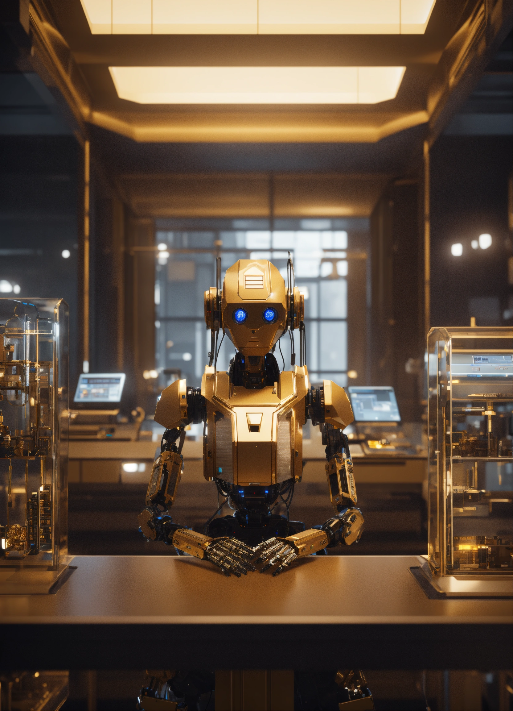 Lexica - Robotic bank manager, intricate details, unreal engine render 8k