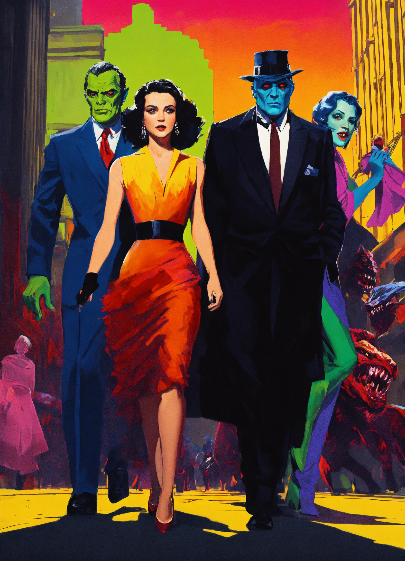 Lexica - Cinematic, classic movie monsters , with vibrant colours ...