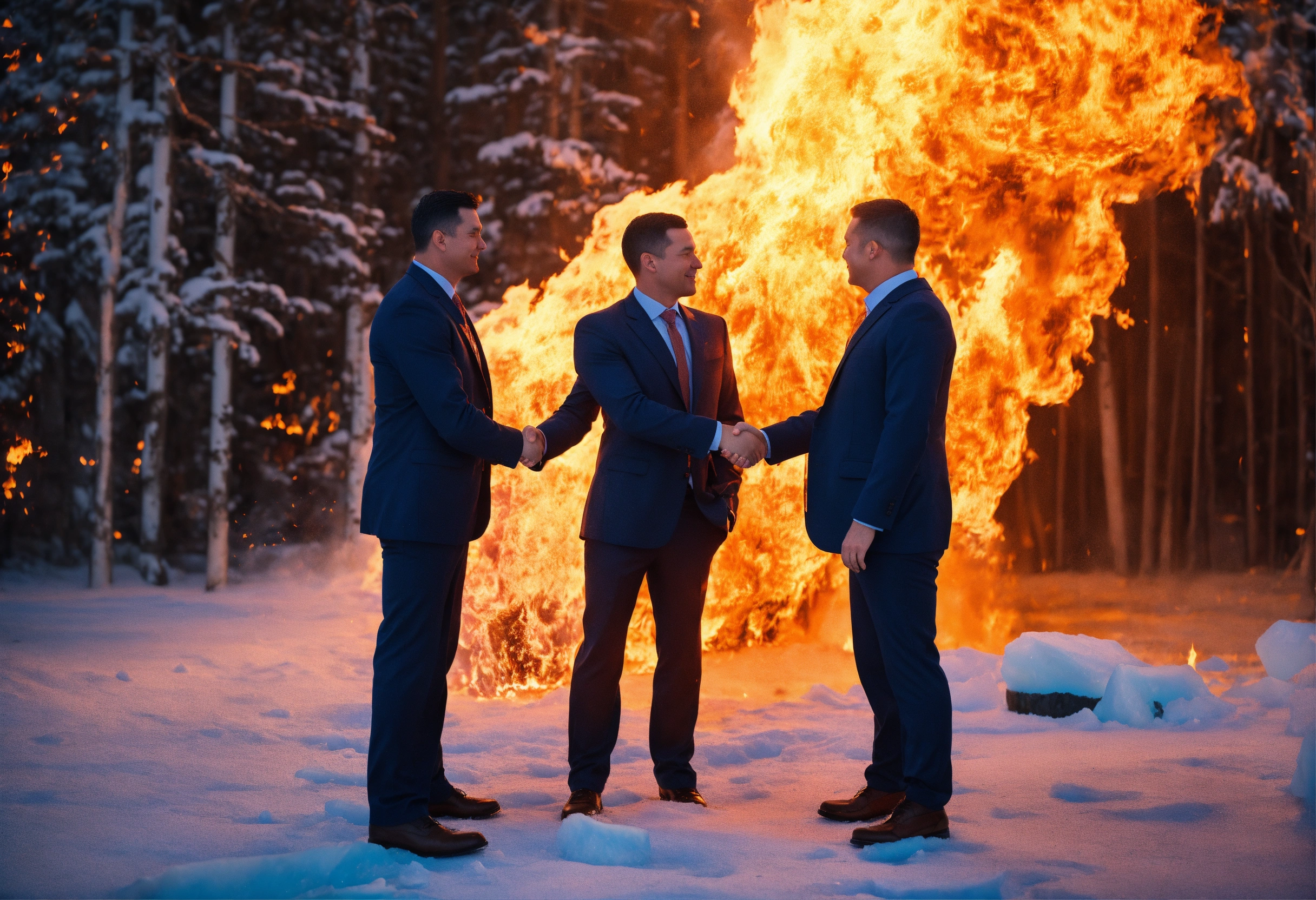 Lexica - Cold ice warm fire business men shaking hands