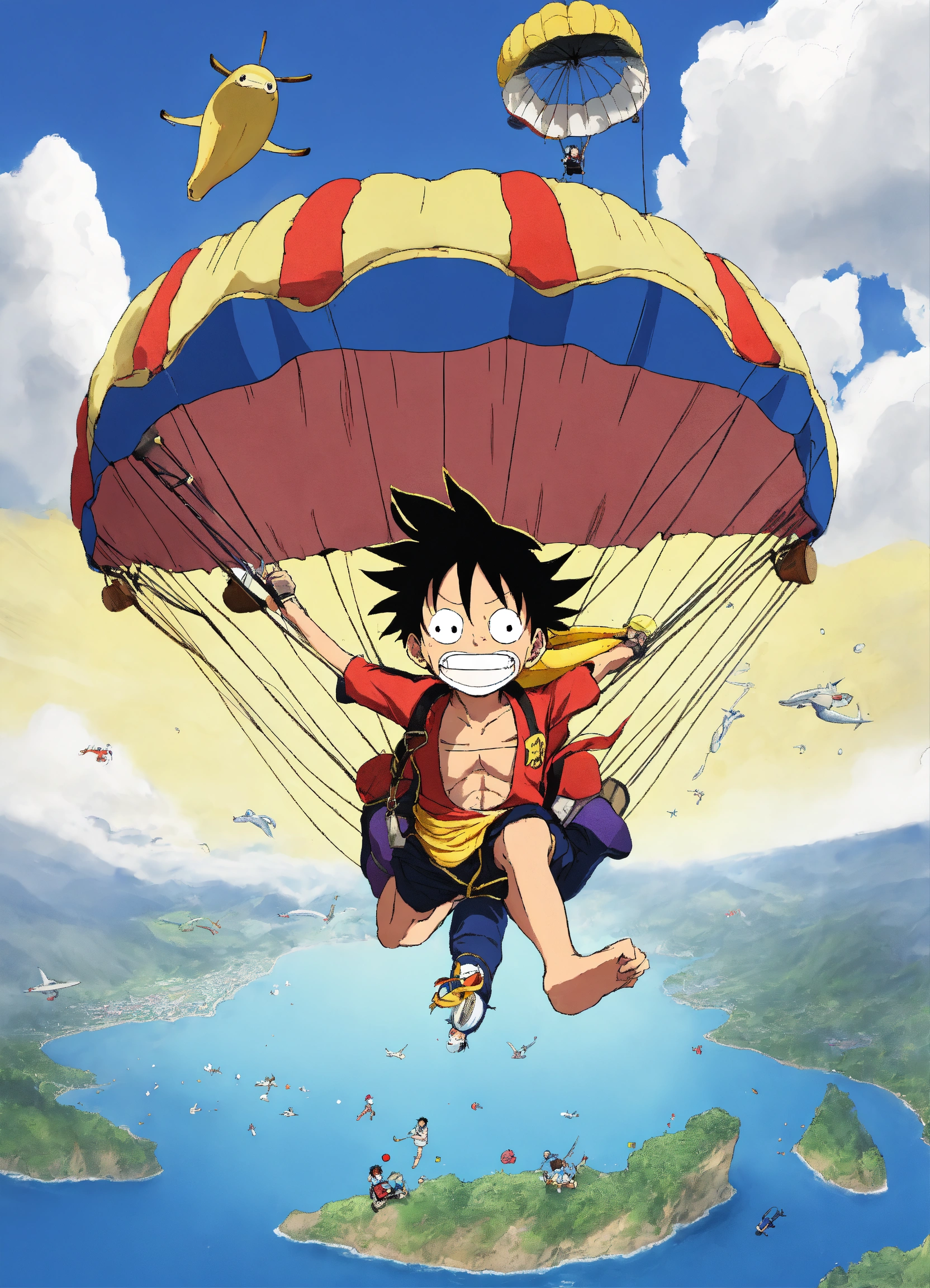 Lexica - Luffy, mountain, skydive, whale, banana