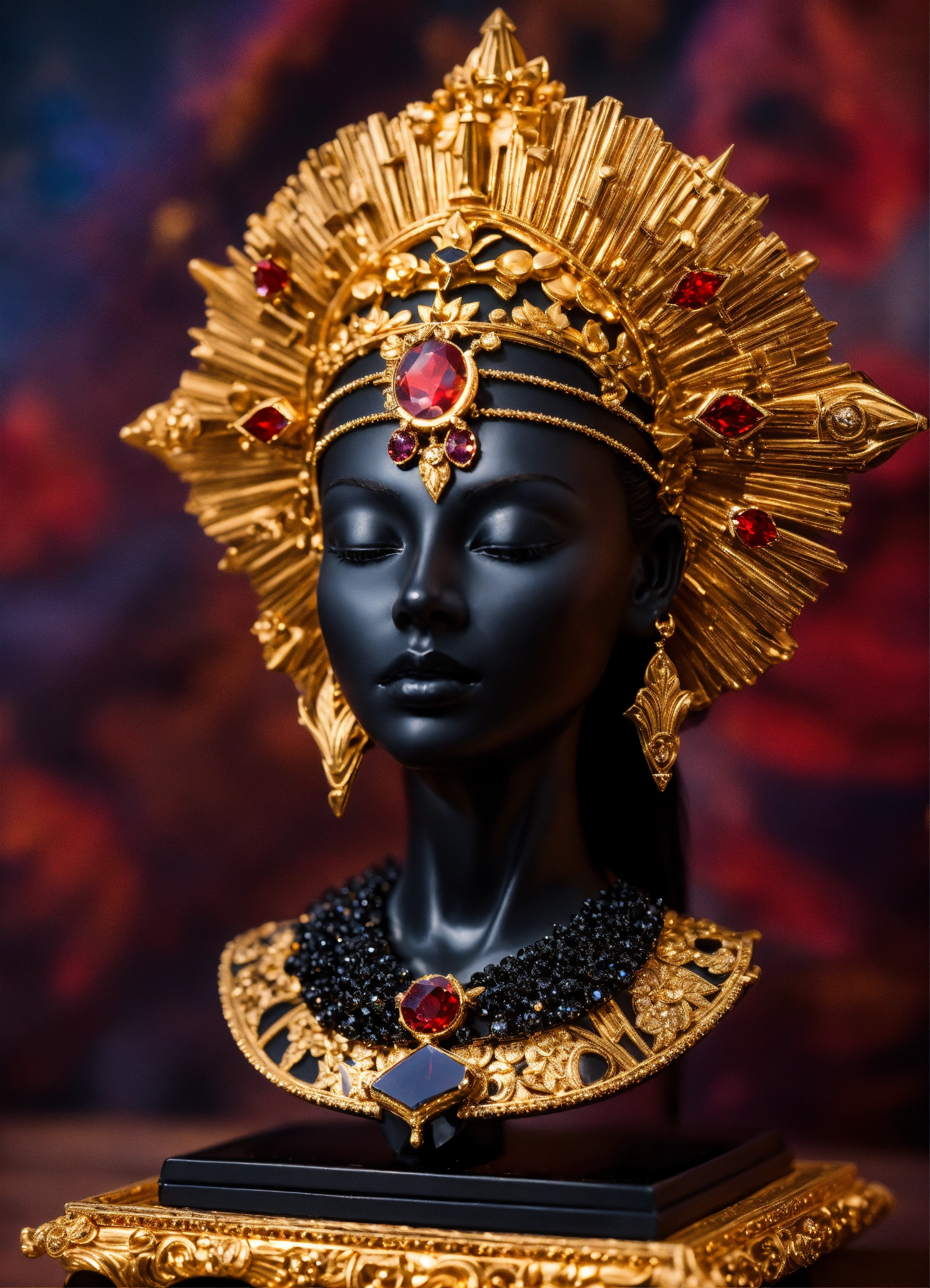 Lexica - Minimalism. Black Solar Queen with long oversized red flowing ...