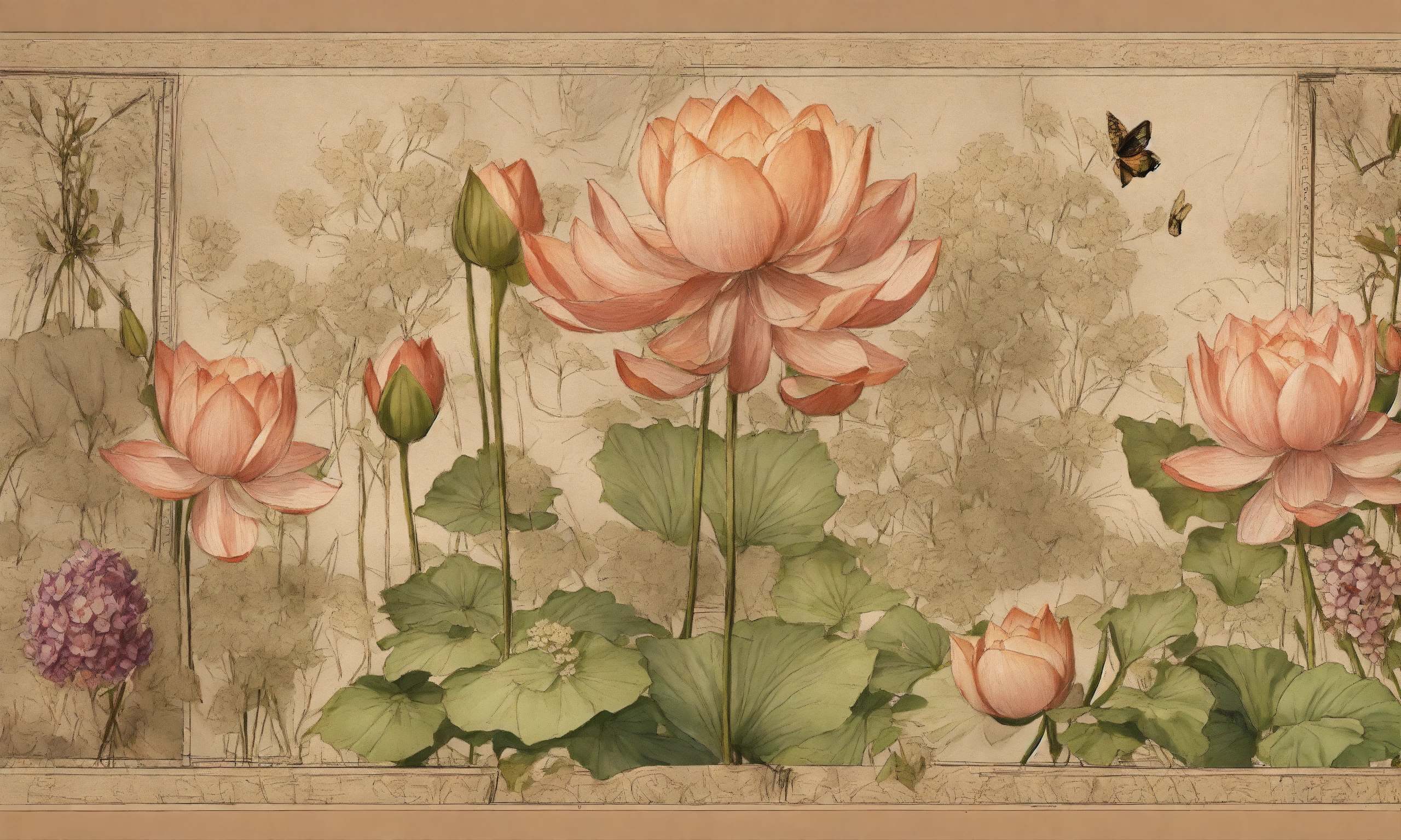 Lexica - ((heraldic pattern)) beautiful lotus and wisteria flowers ...
