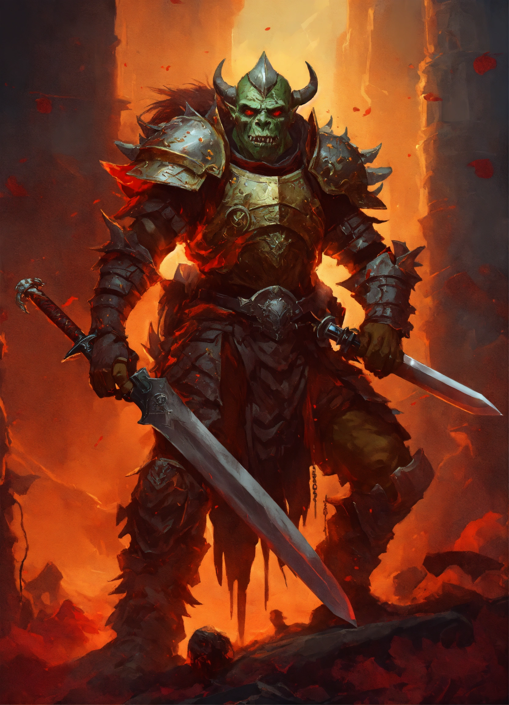 Lexica - Genre realism. Race Orc. A warrior dressed in plate armor sits ...