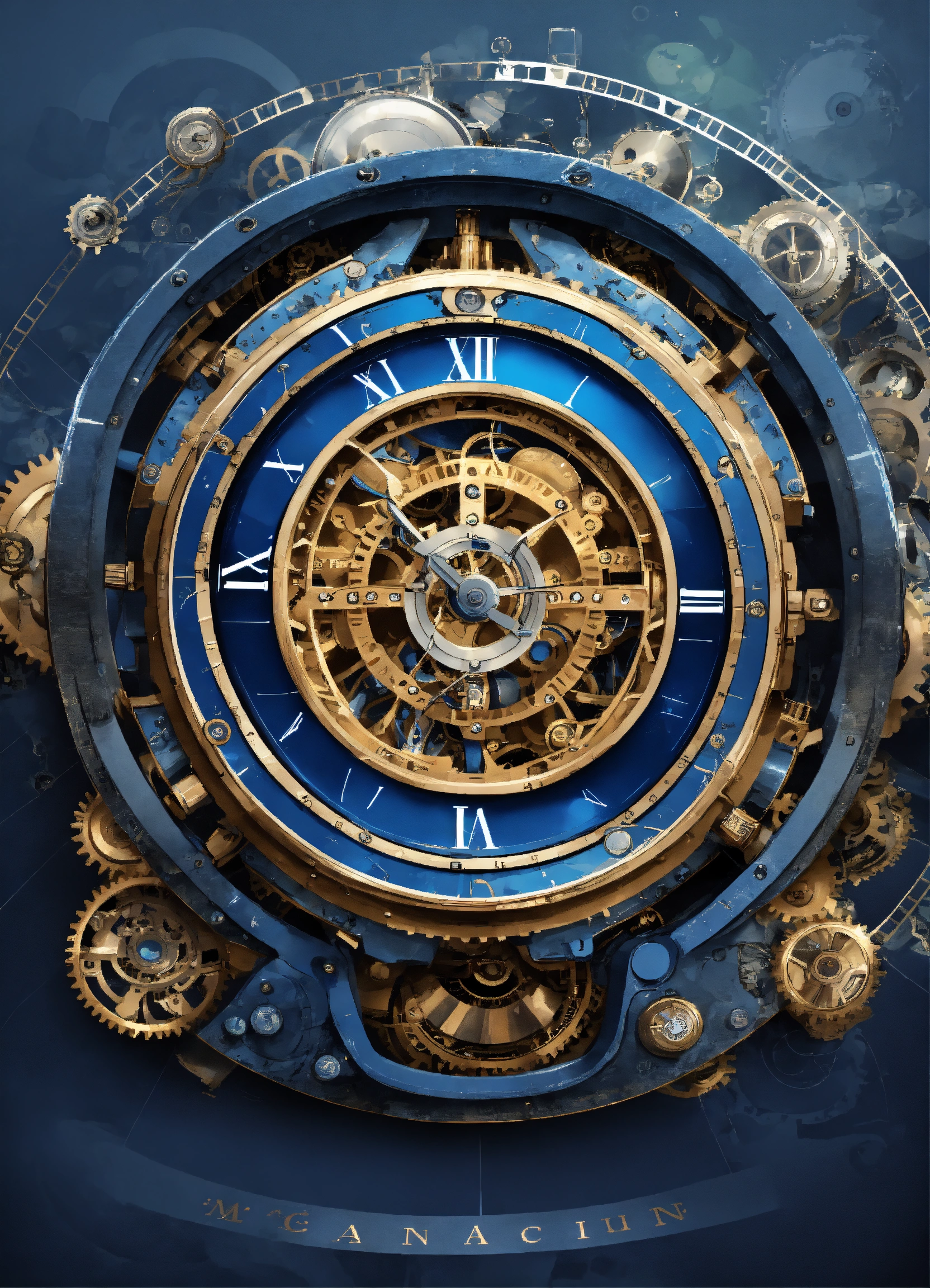 Lexica - Time machine, steampunk, indigo blue, colorful, illustration ...