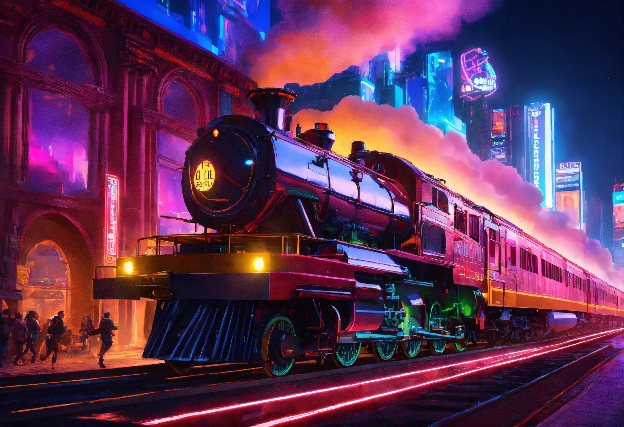 Lexica - 8k , masterpiece,Running in Neon City,Future steam locomotive