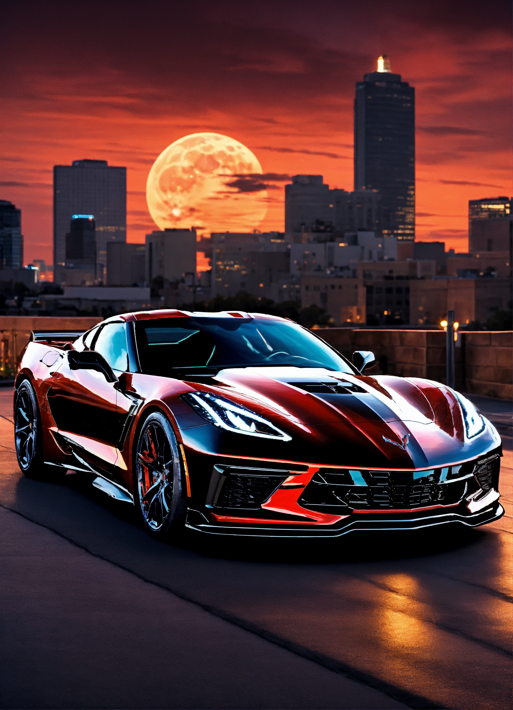 Lexica - 2023 corvette zo6 black and red with downtown background and ...