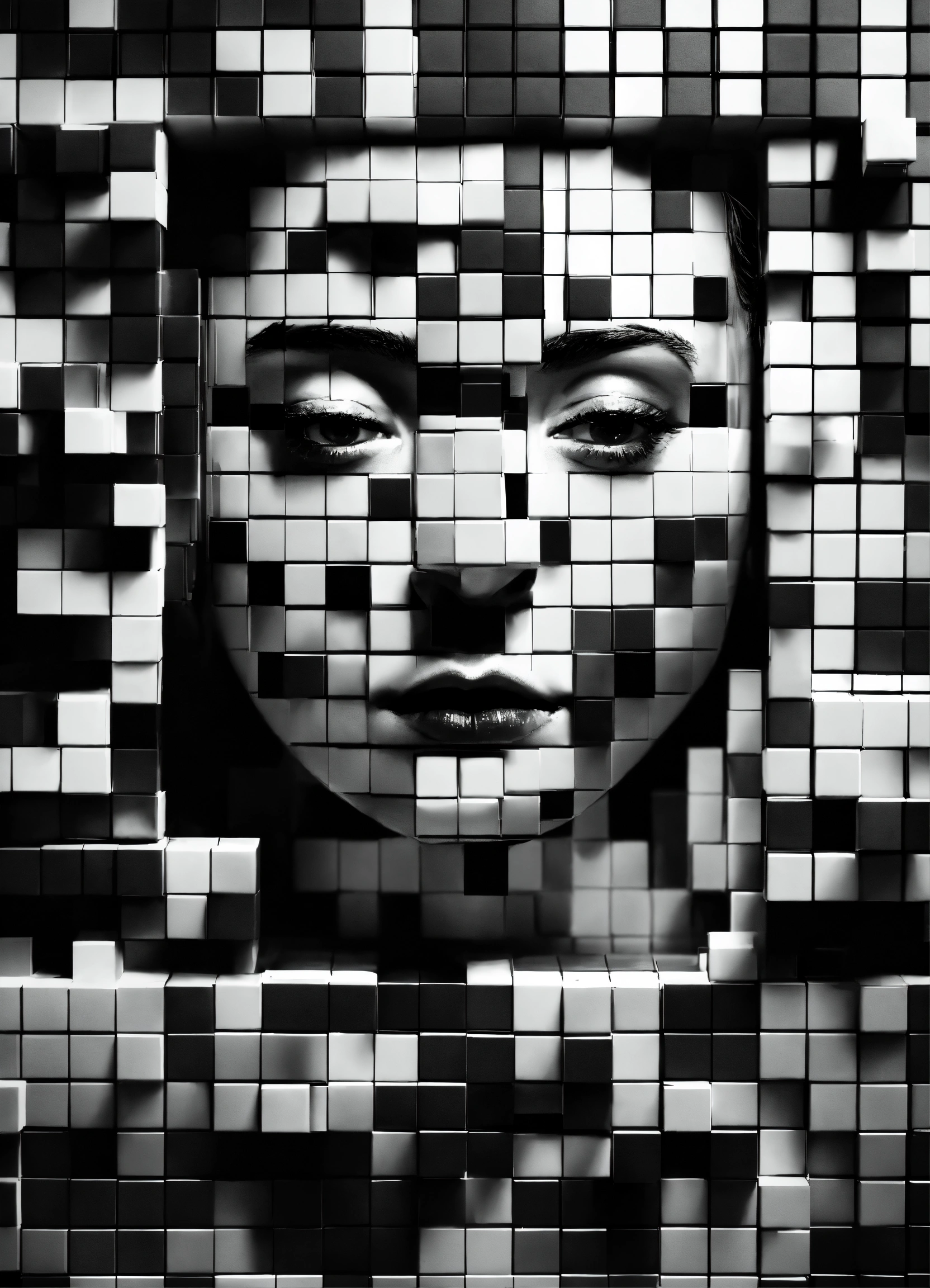 Lexica - A Persons face made from black and white blocks
