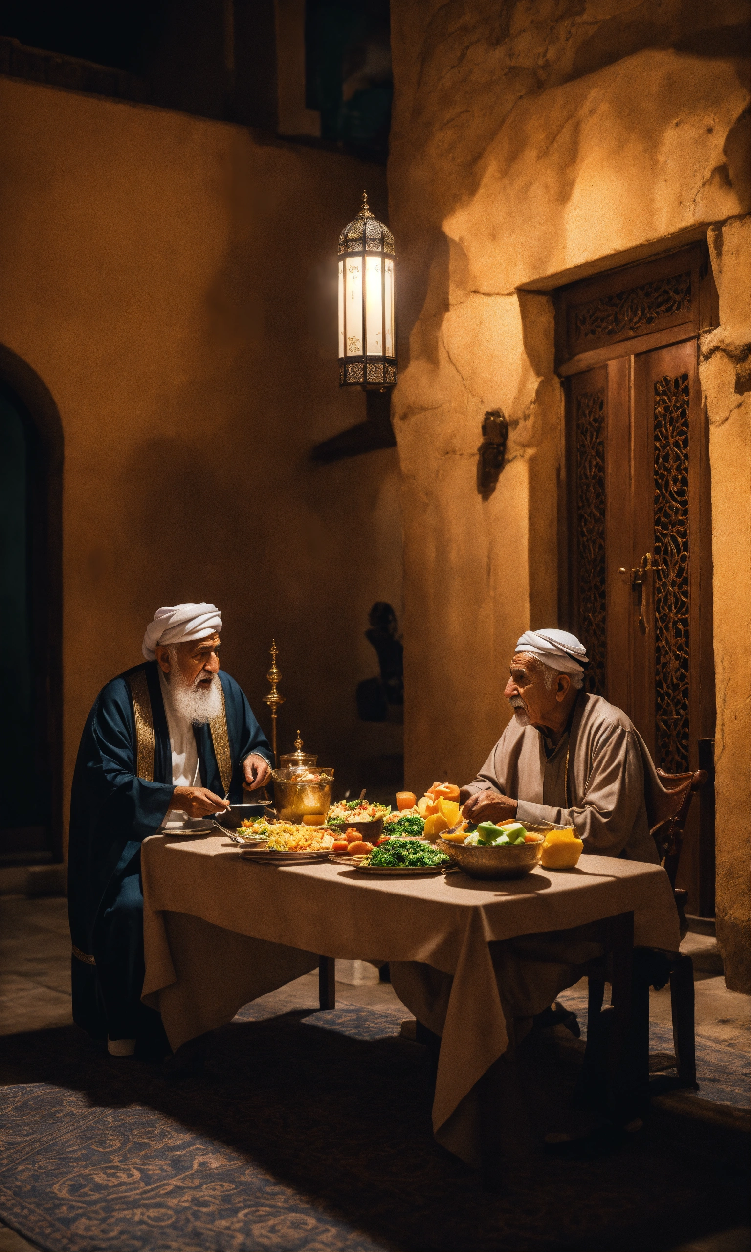 Lexica - A wealthy middle eastern old man eating on a table full of ...