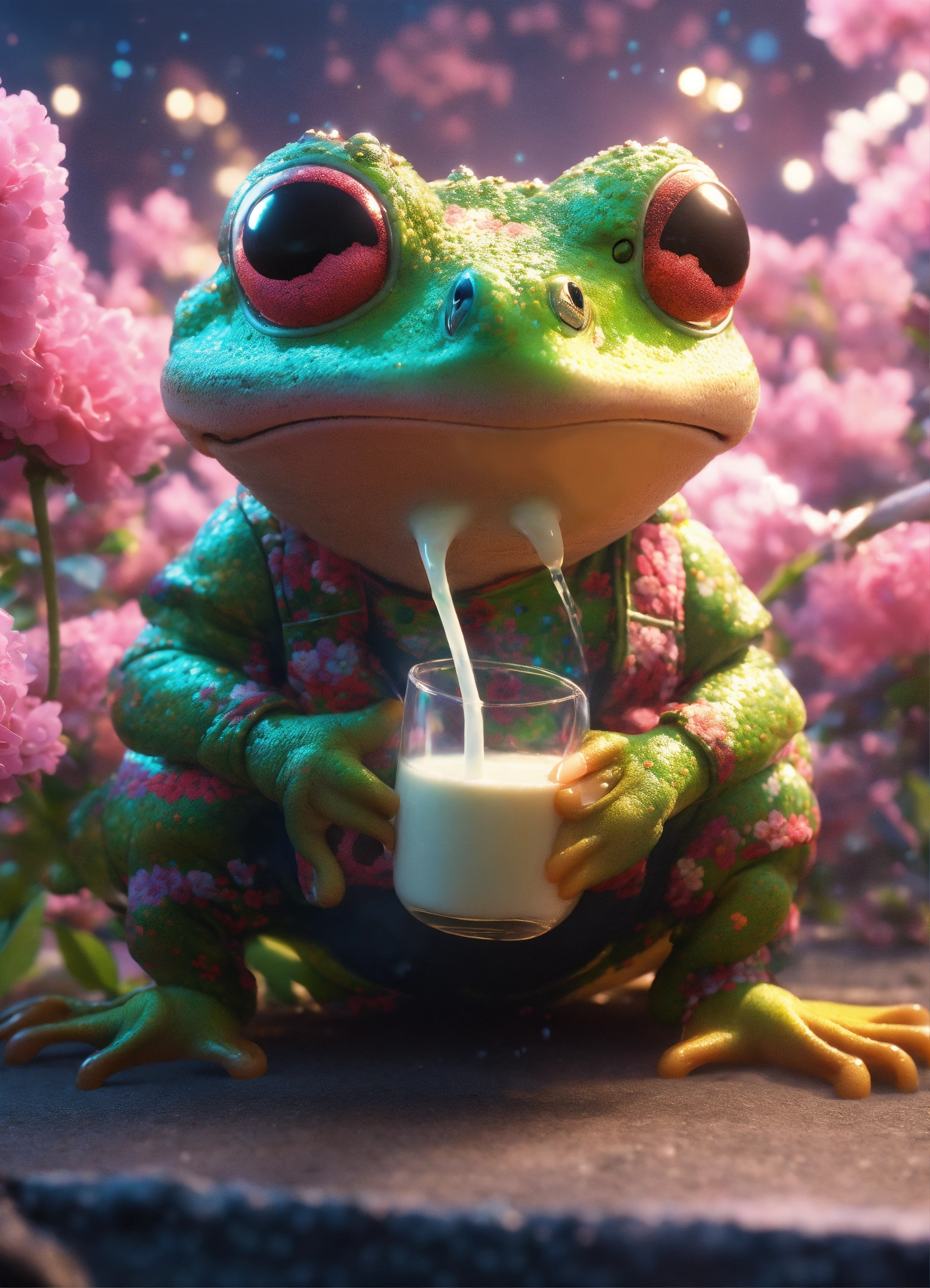 Lexica - A toad drinking milk 90s anime, cyberpunk style, of a person ...