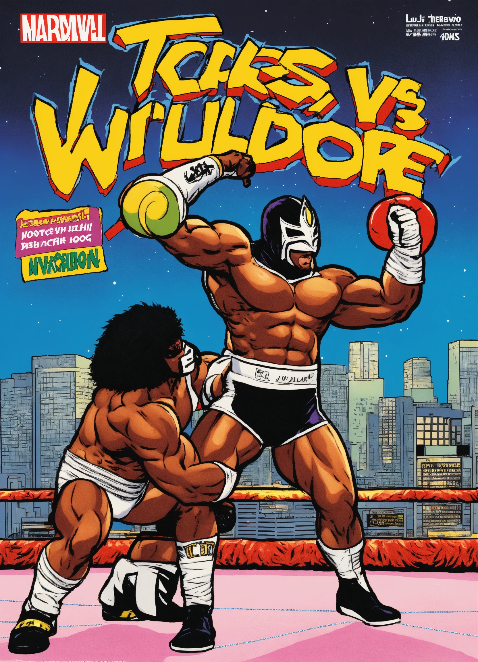 Lexica - 80s anime white vs black characters wrestling luchadore comic ...