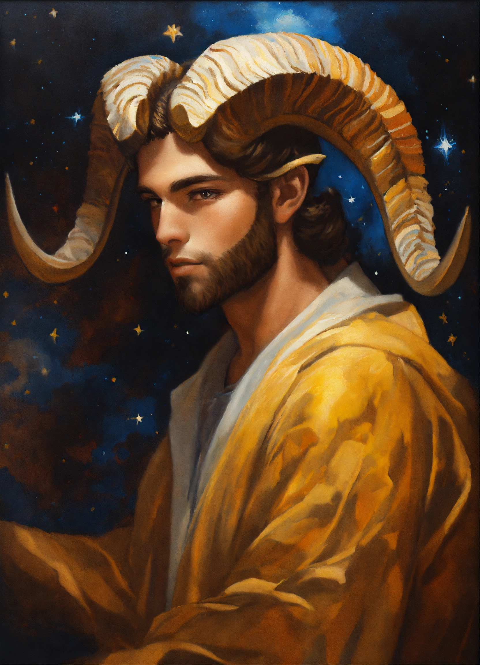 Lexica - Oil painting of the astrological sign male aries as a person