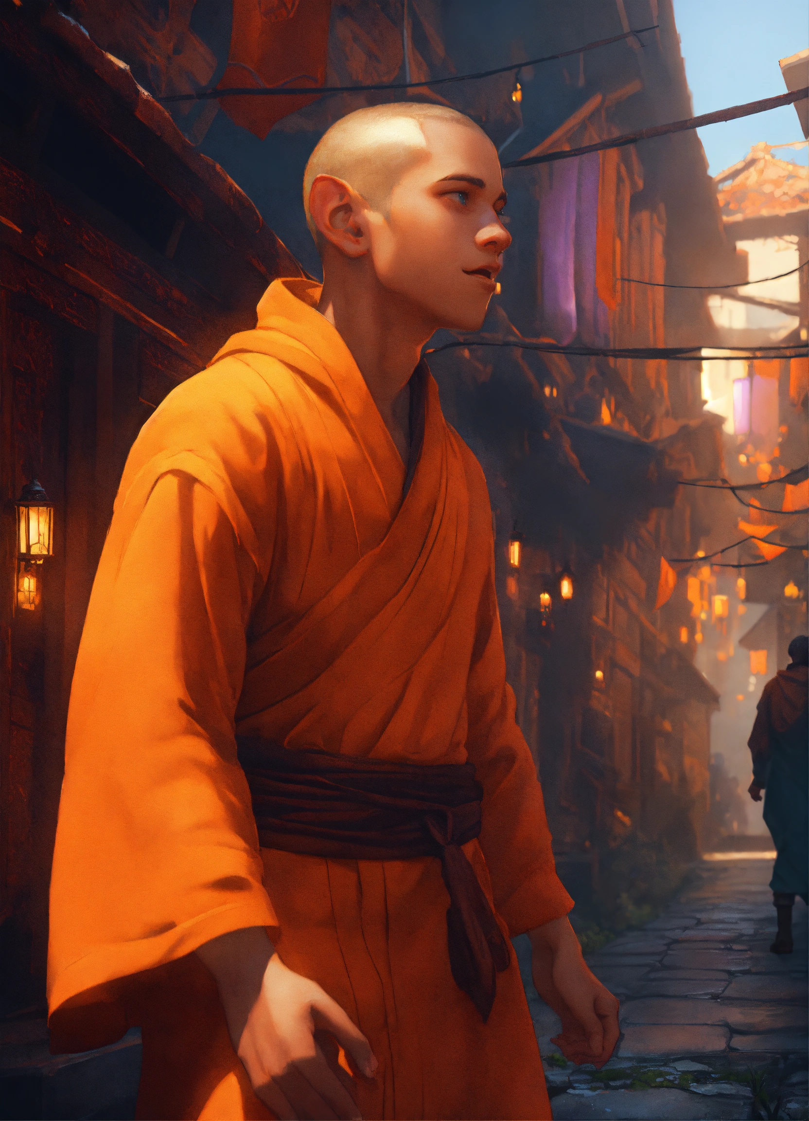 Lexica - Detailed male halfling with silly expression wearing a orange ...